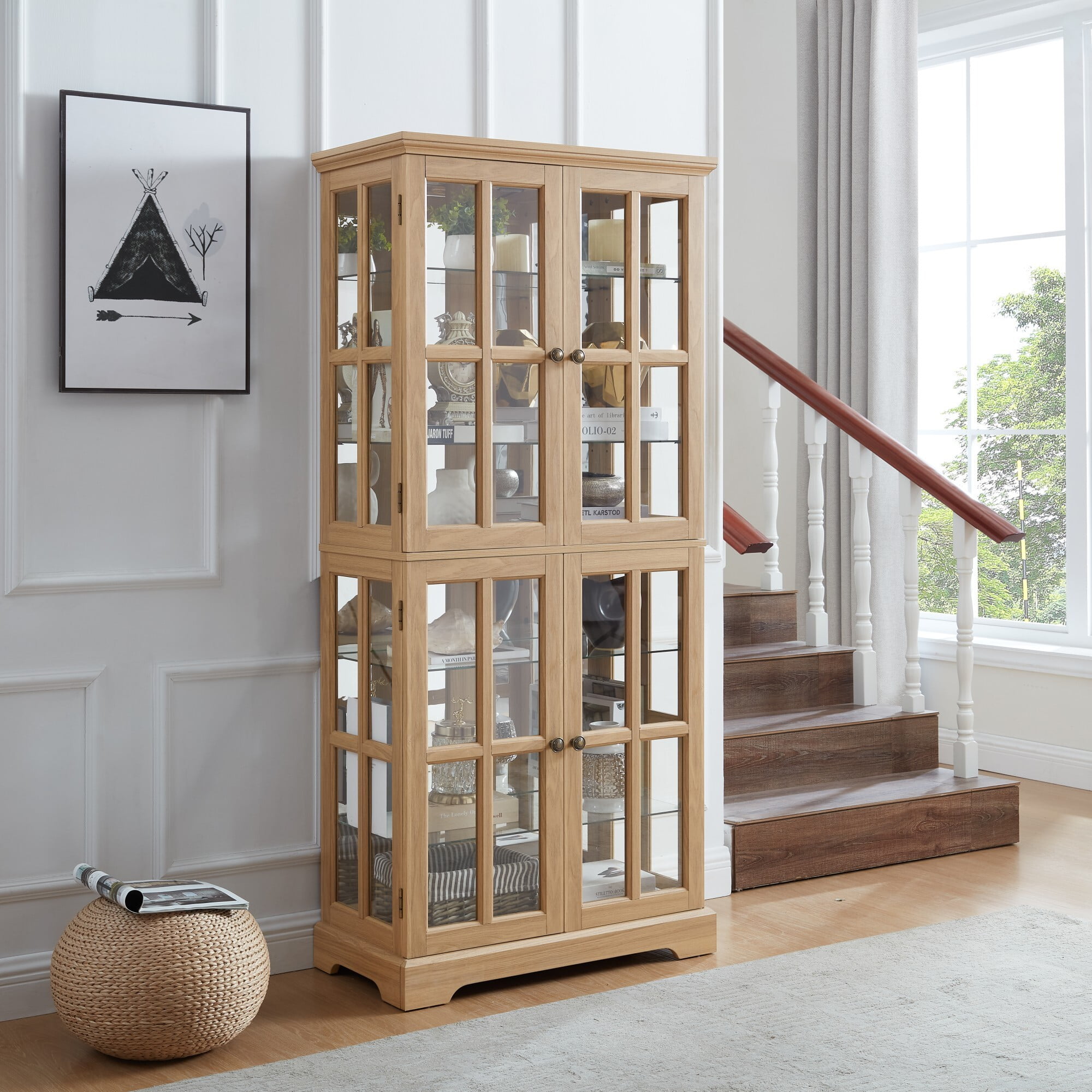 AENKYO 68" Antique Glass Display Case with E26 Bulb & Adjustable ...