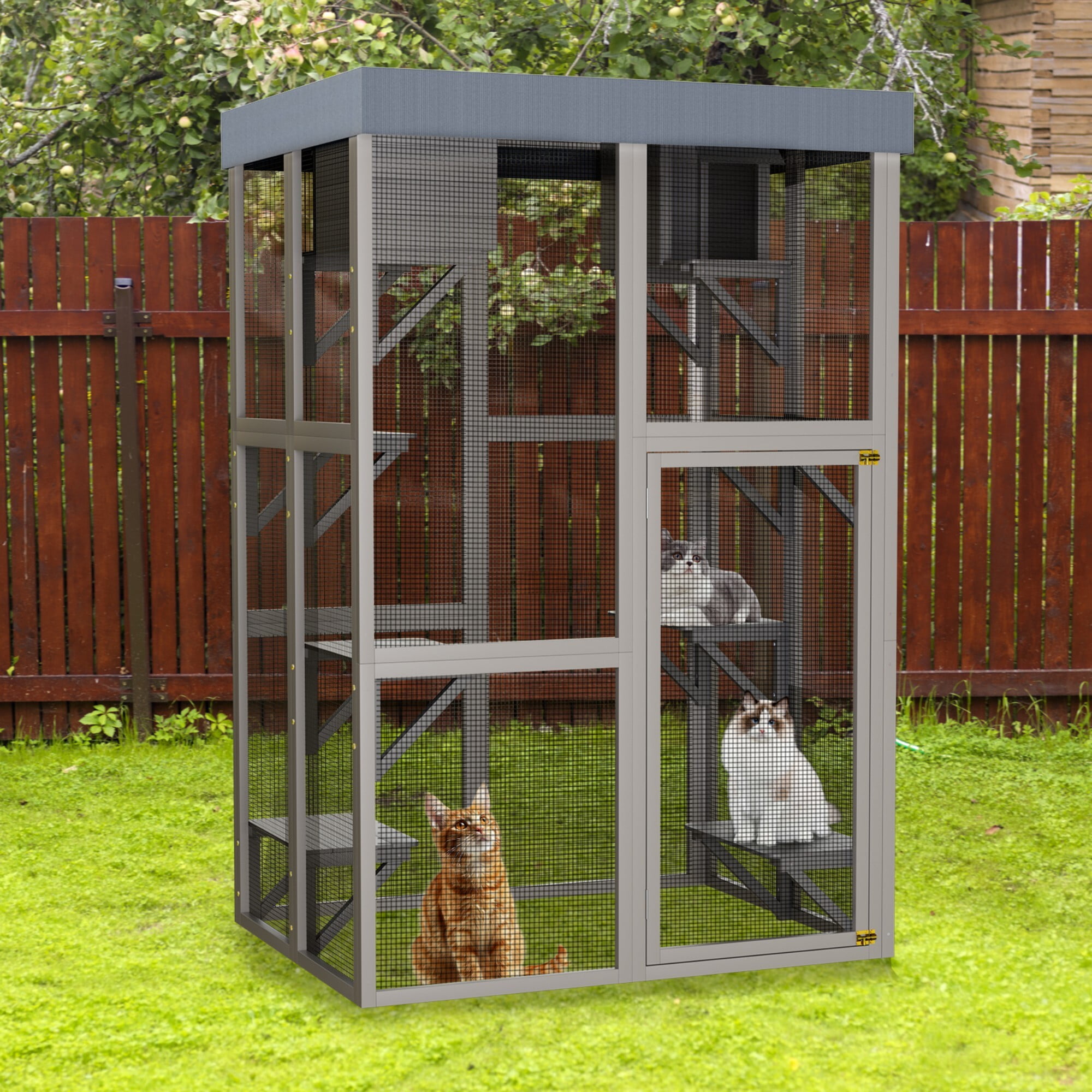 AENKYO 70.5'' H Outdoor Catio Cat Enclosure with Waterproof Roof, 6 ...