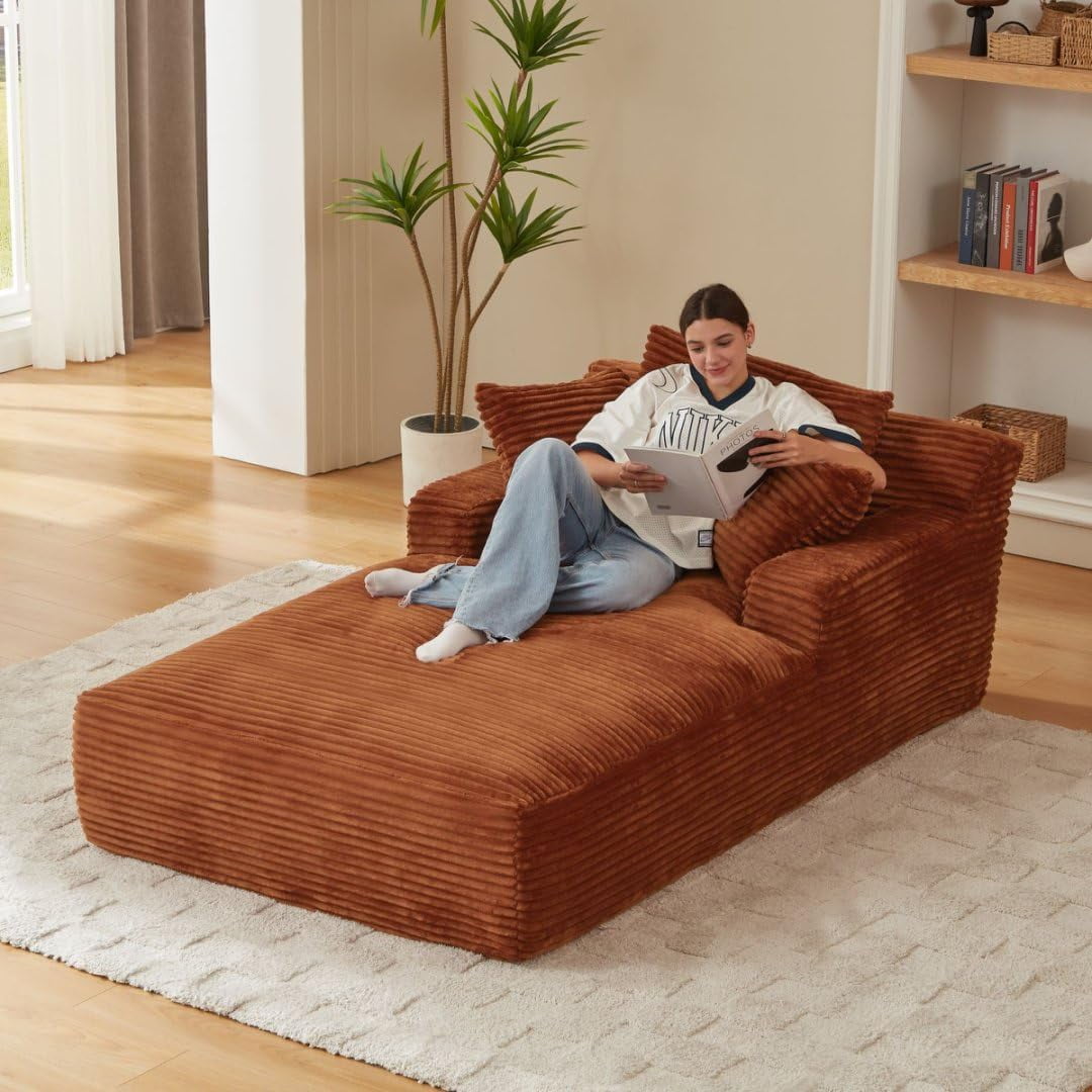 AENKYO 80" Oversized Corduroy Chaise Lounge, Fully Assembled, No ...