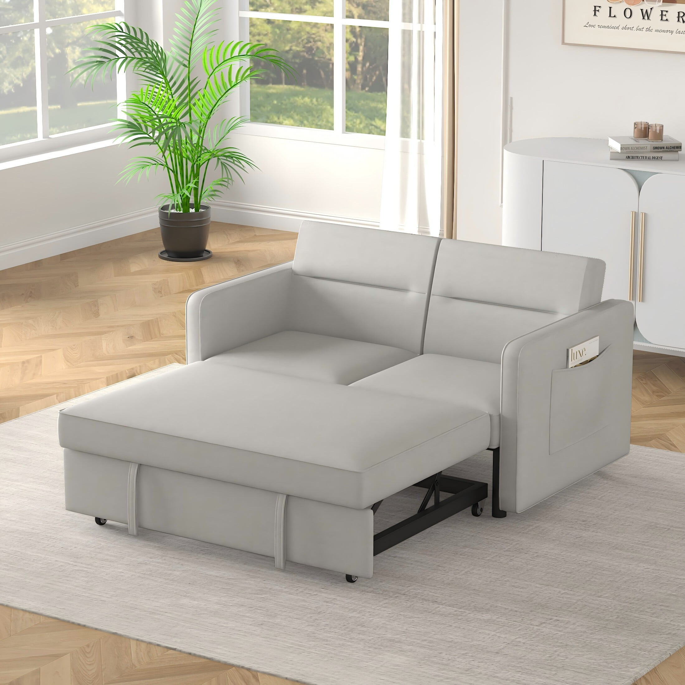 AENKYO Convertible Pull Out Sofa Bed, Chenille Loveseat Sleeper Sofa ...