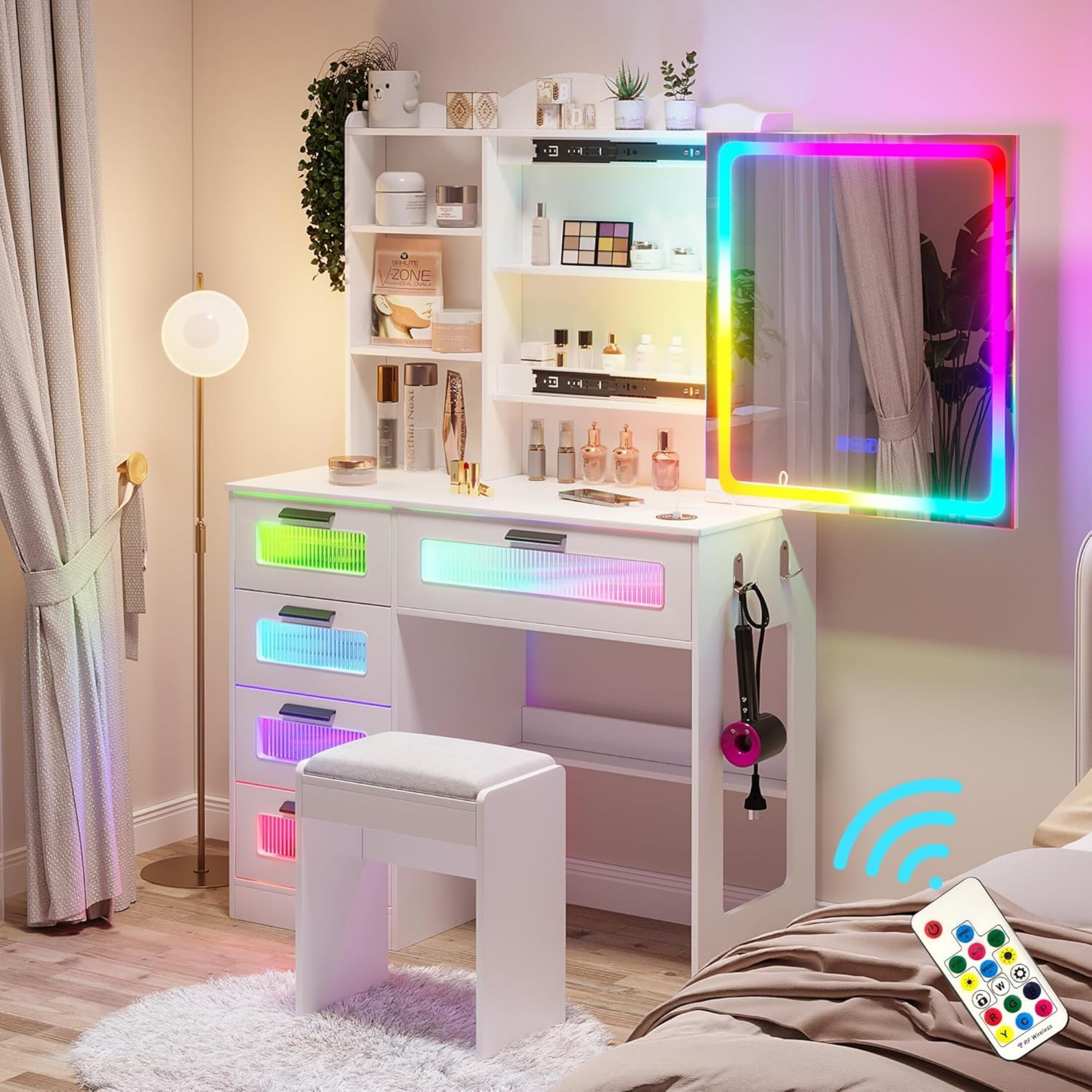 AENKYO LED Lights Vanity Table - Sliding Mirror, Charging - Walmart.com