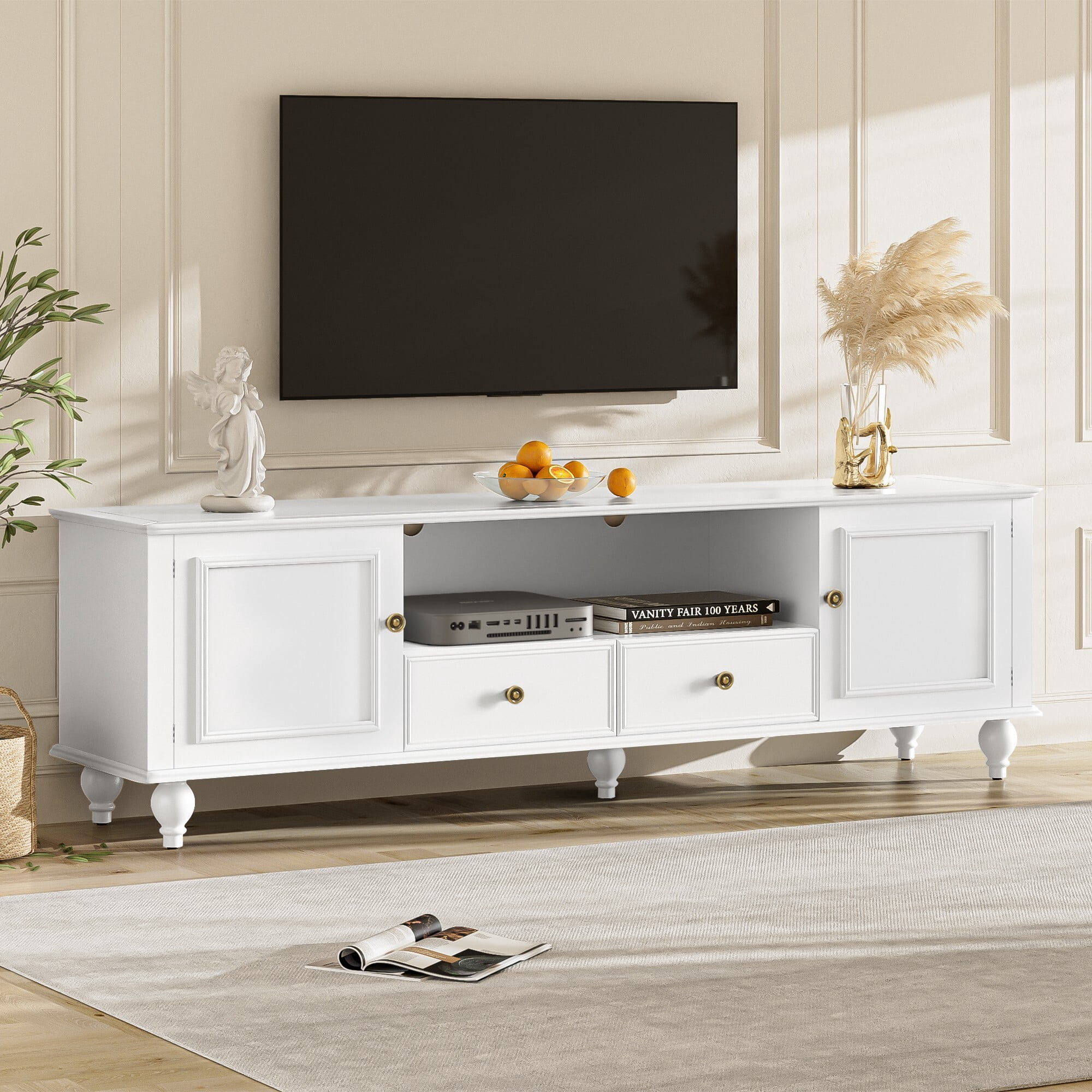 AENKYO Modern Minimalist TV Stand with Storage Cabinets & Drawers ...