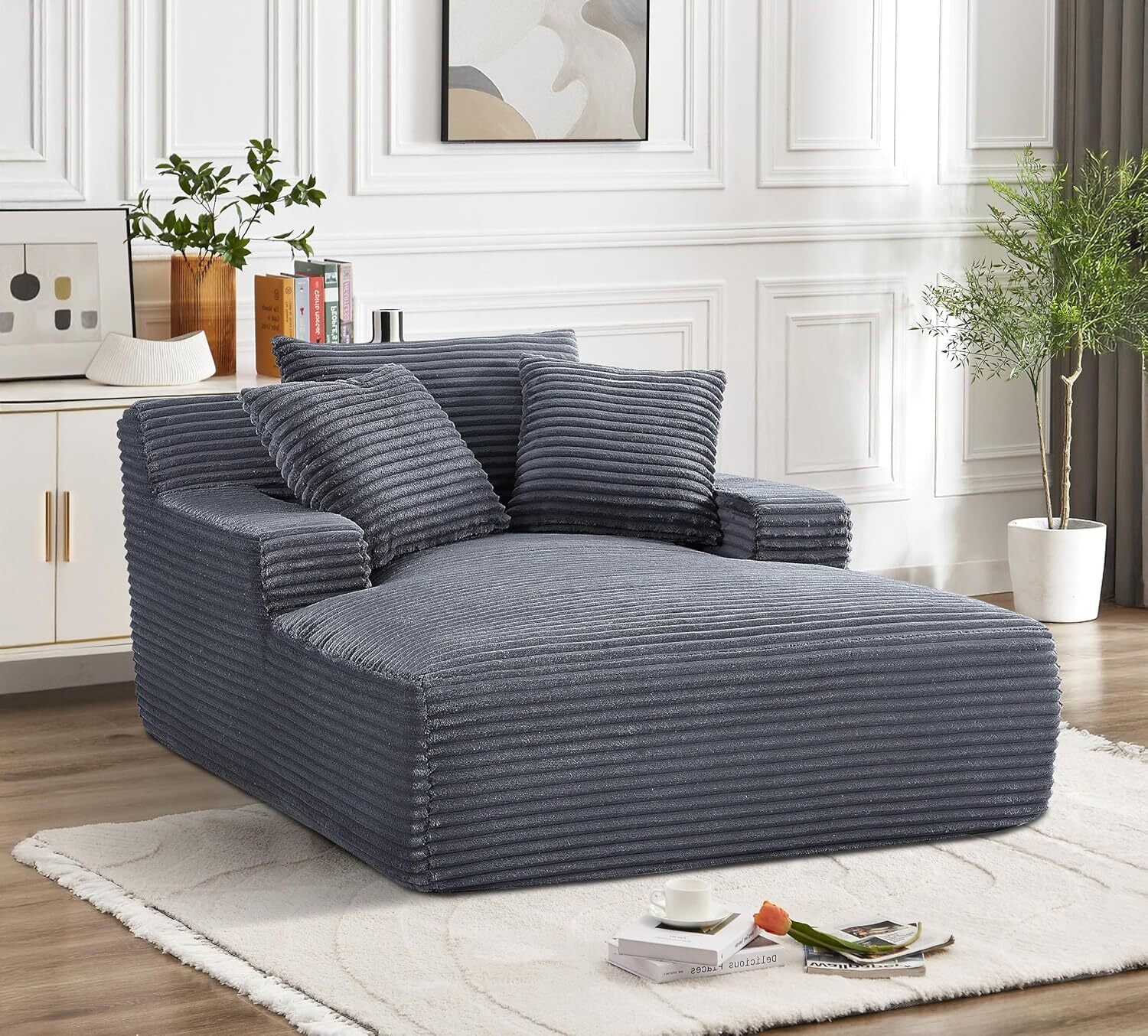 AENKYO Oversized Corduroy Chaise Lounge Chair – Extra Wide Cloud Couch ...