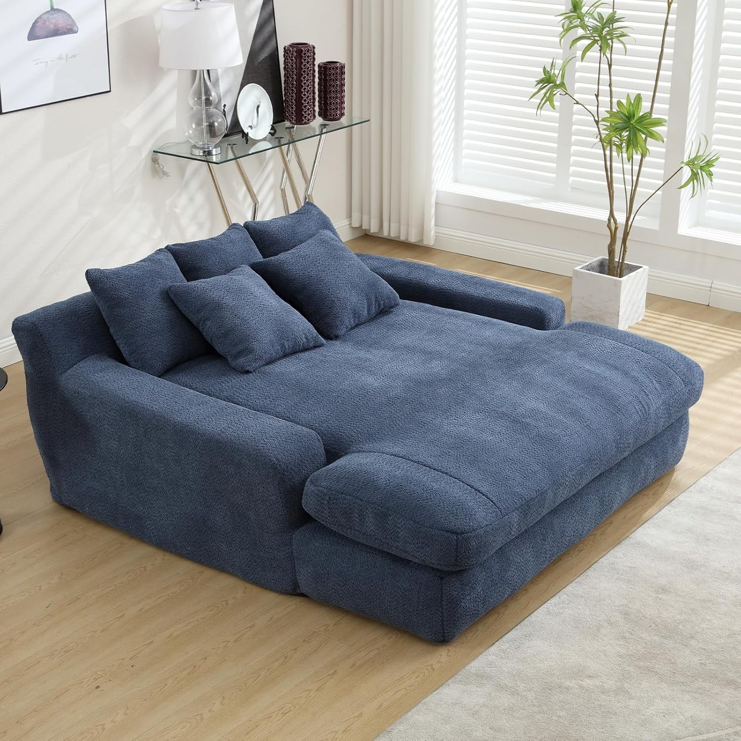 AENKYO Queen Size Sleeper Sofa Bed, Deep Seat Chaise Lounge w/5 Pillows ...