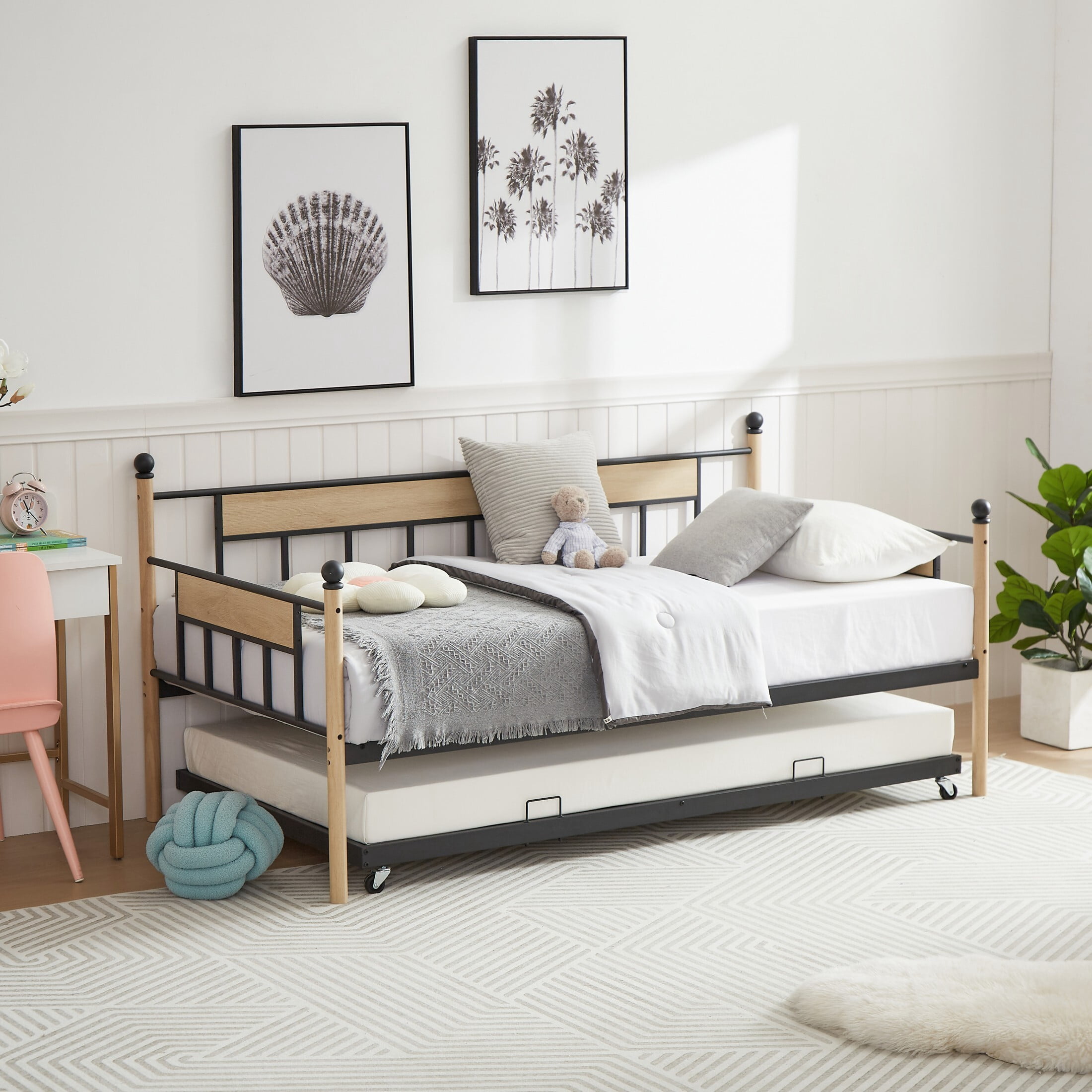 AENKYO Twin Size Daybed with Trundle Bed, Versatile Sturdy Daybed Frame ...