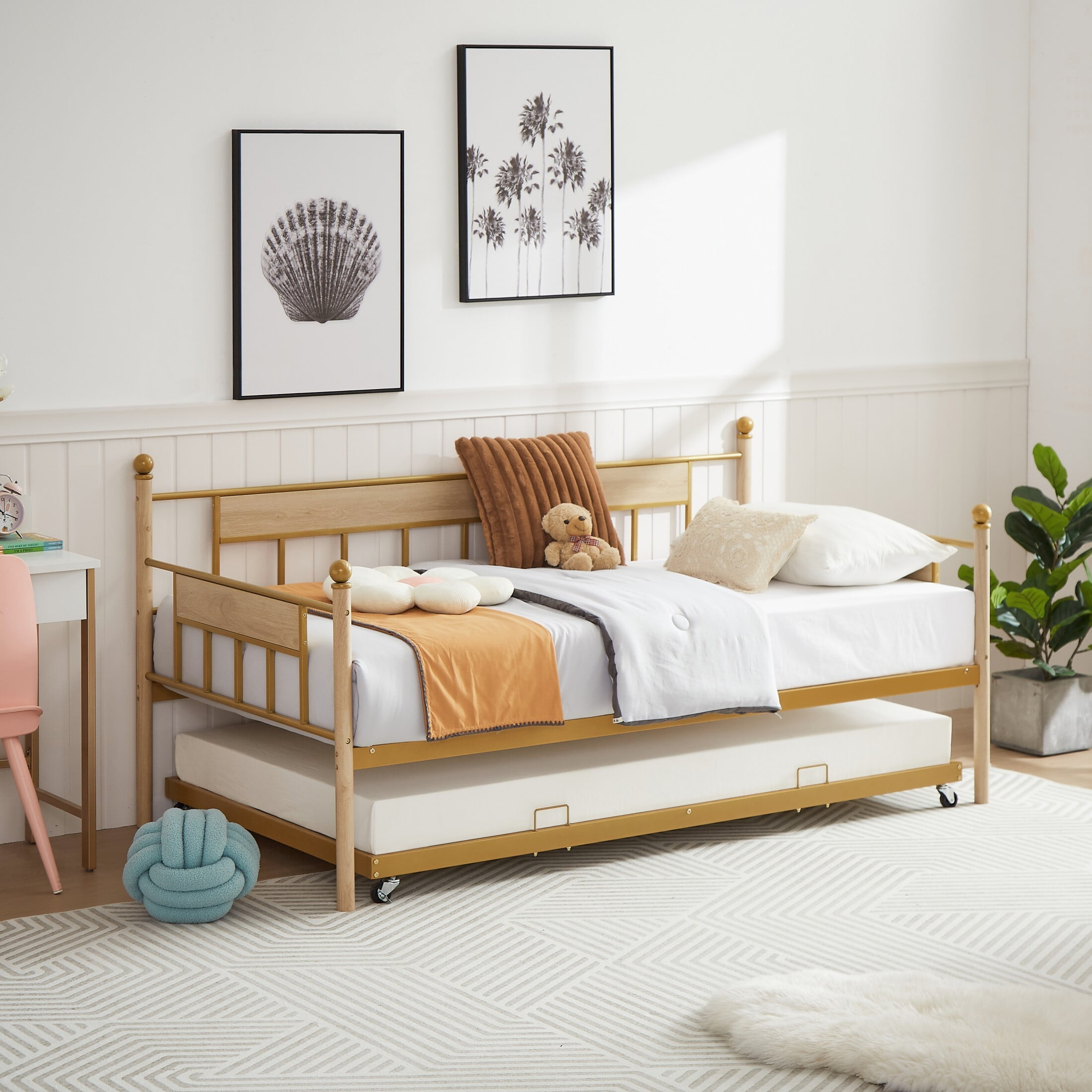 AENKYO Twin Size Daybed with Trundle Bed, Versatile Sturdy Daybed Frame ...