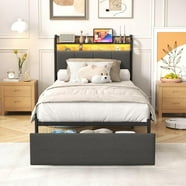Gyfimoie Queen Floating Bed Frame with LED Lights, Modern Upholstered ...