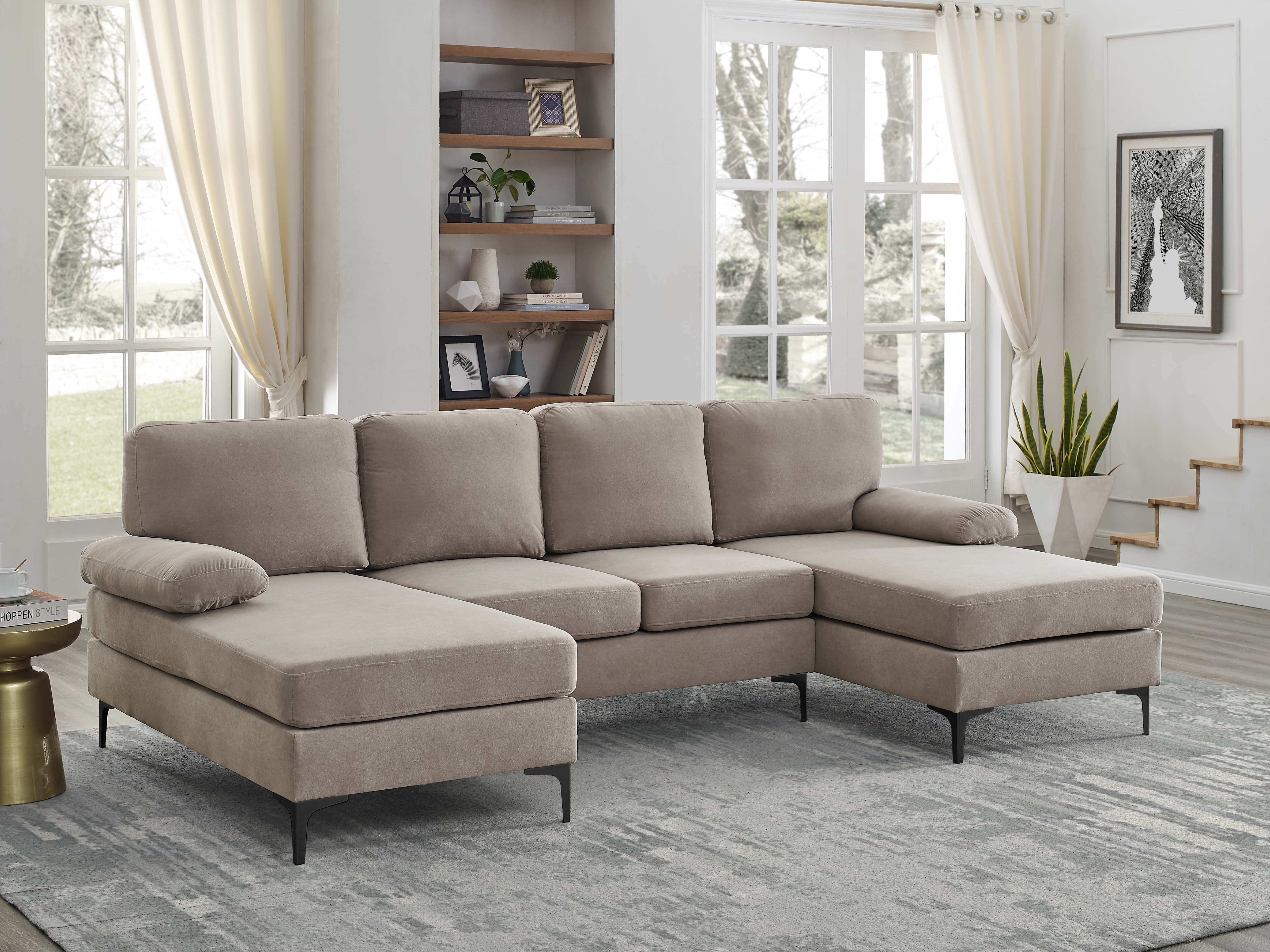 AENKYO U Shaped Sectional Sofa with Double Extra Wide Chaise, w ...