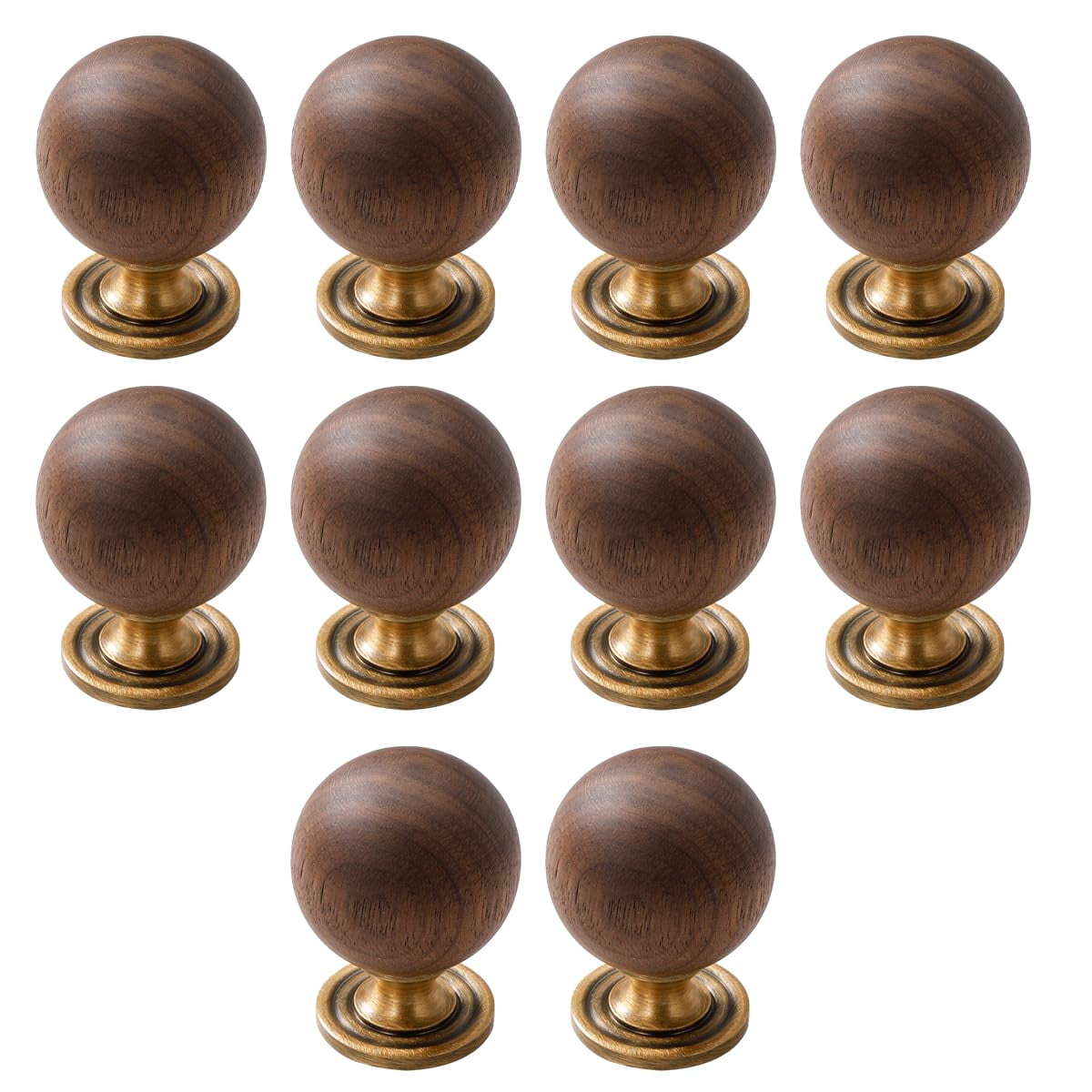 AENZOOY 10 Pack Walnut Wood Sphere 1.18 Inch (30mm) Copper Base Wood ...
