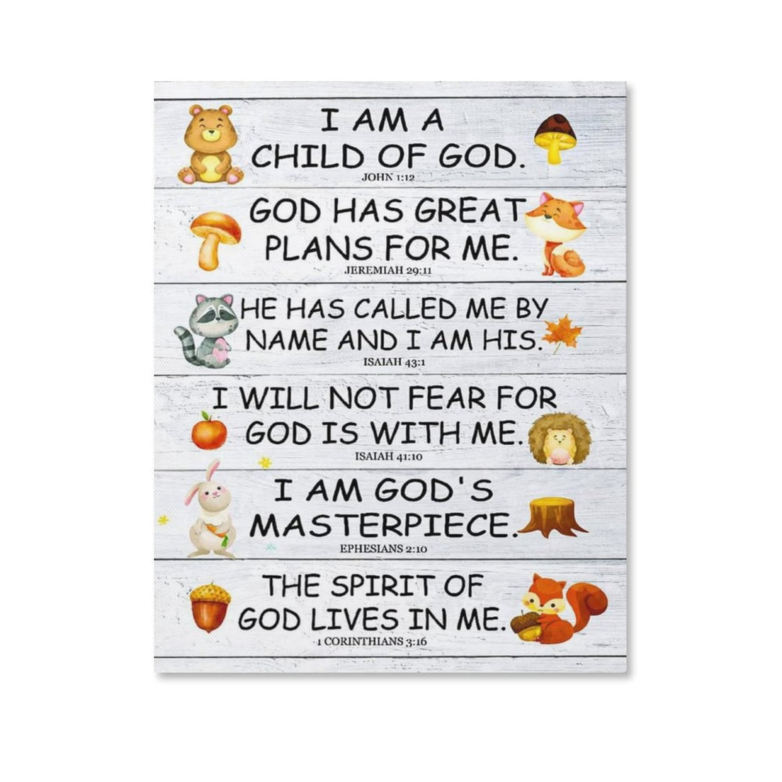 AEOI Cute Woodland Animal Kids Bible Verse Canvas Wall Art, I Am A ...