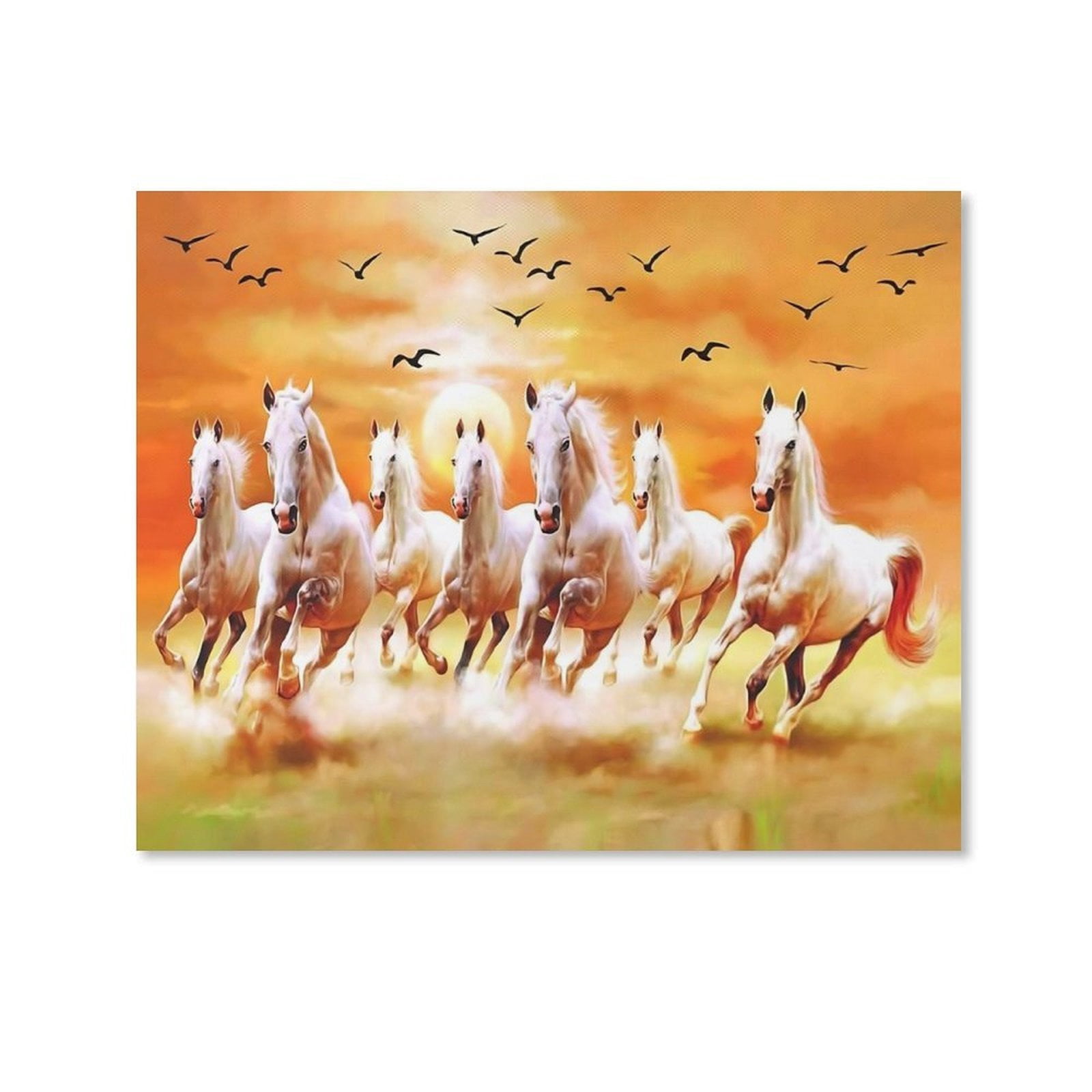 AEOI Seven Running White Horses Canvas Wall Art, Sunset Sky & Flying ...