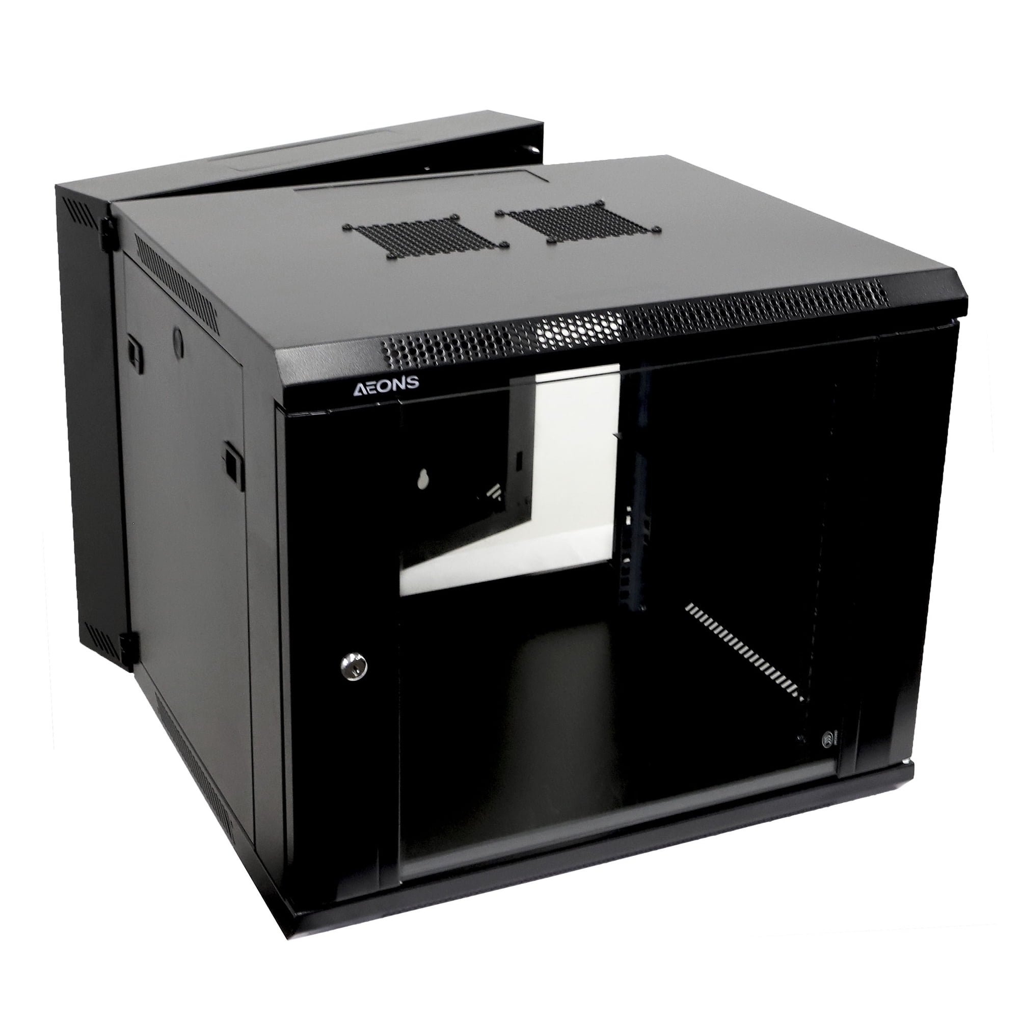 AEONS 9U Wall Mount Server Cabinet Enclosure with Locking Glass Door in ...