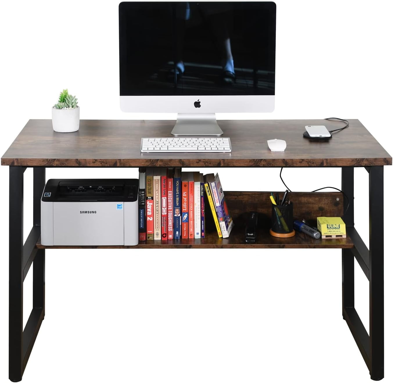 AEONS Computer Study Desk with Bookshelf, Large Home Office Desk with ...