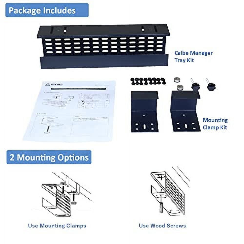 AEONS Under Desk Cable Management Tray Black Horizontal 16-inch Under ...