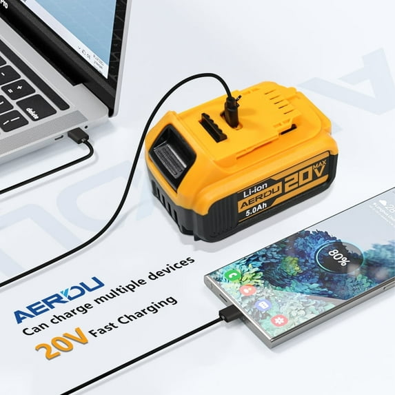 AERDU 20-Volt Max Lithium-Ion 5.0Ah Battery Pack with USB-c Ports PD64W ...