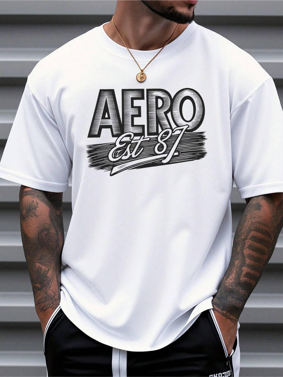 AERO Est. 87 Men's Loose Fit Short Sleeve T-Shirt - 100% Cotton ...