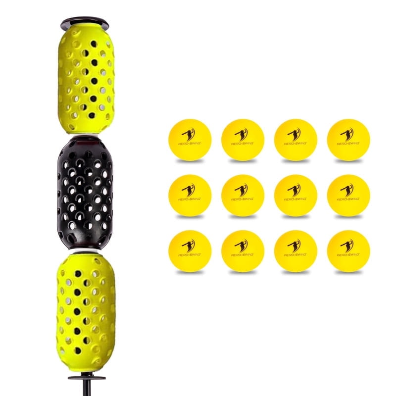 AERO-SWING Baseball & Softball Swing Trainer and 12 Durable Foam Balls ...