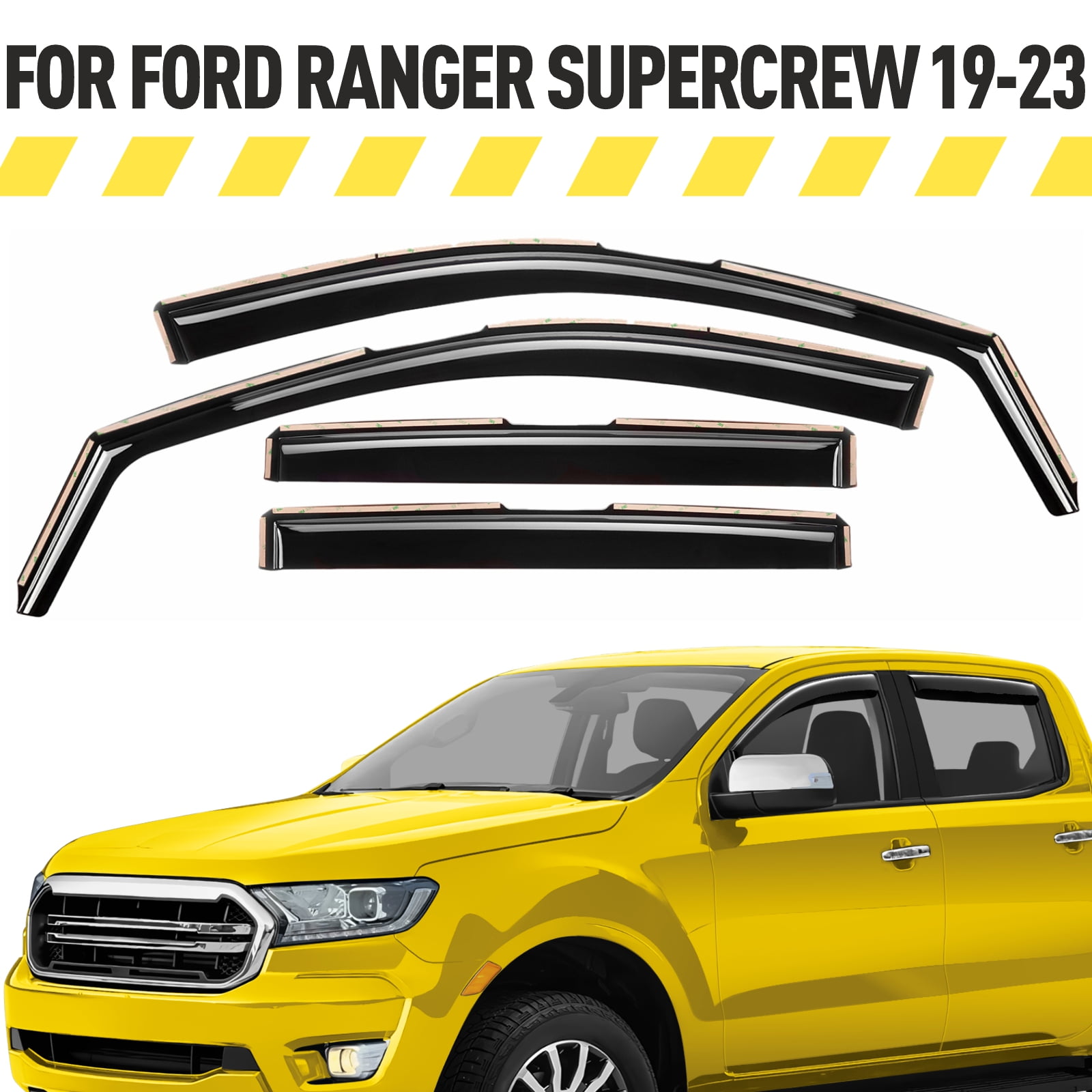 AEROGUYS In-Channel Window Deflectors, Polycarbonate Tinted Rain Guards for Ford Ranger 2019 ...