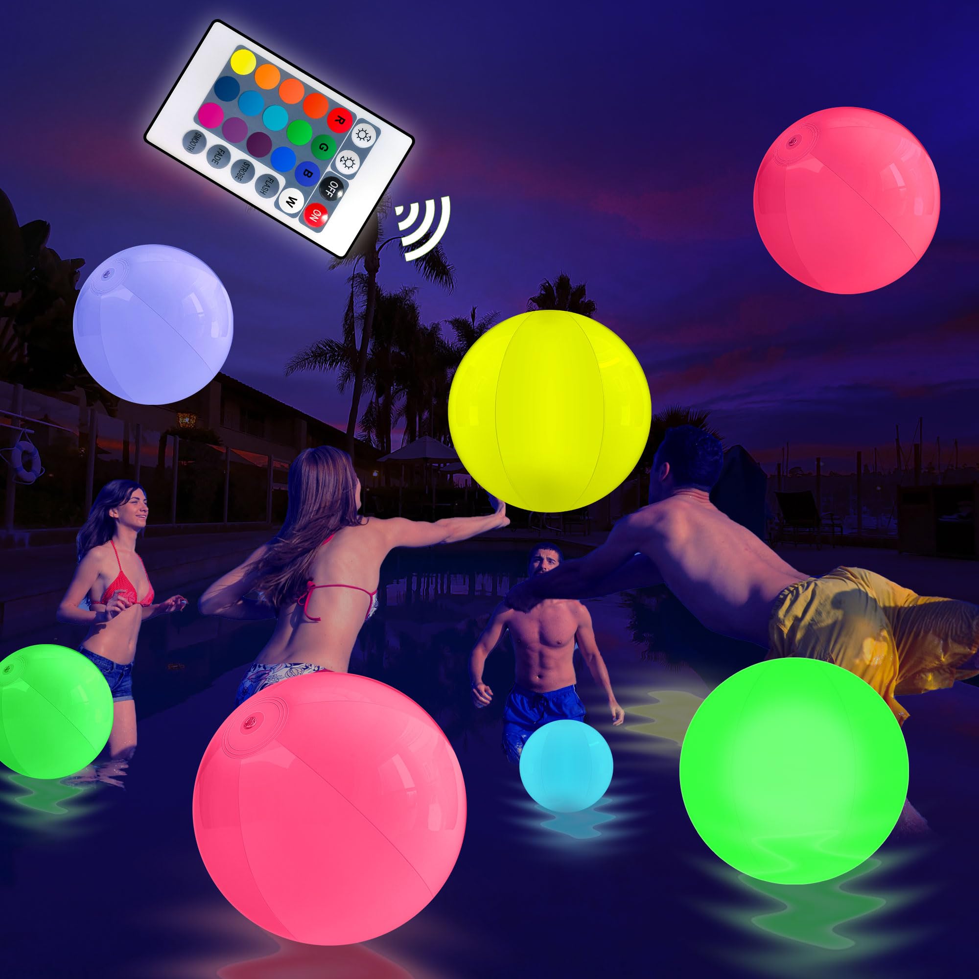 AEROQUEST Light up Beach Ball - 16" LED Floating Pool Ball Large ...