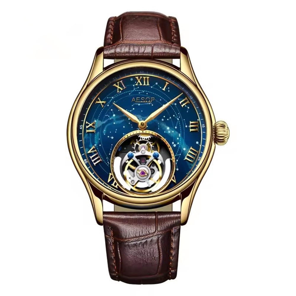 AESOP Flying Tourbillon Skeleton Mechanical Hand Wind Wrist Watch Men Sapphire Crystal Diamond ...