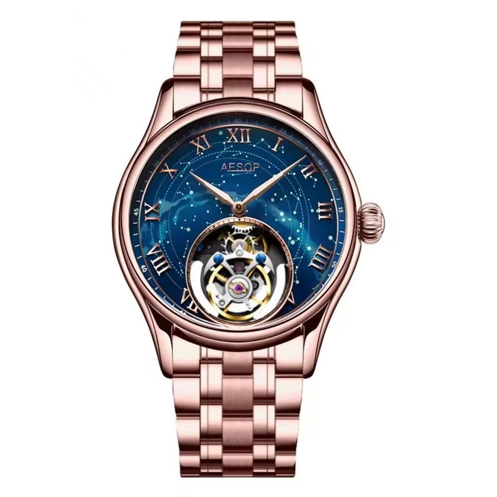 AESOP Flying Tourbillon Skeleton Mechanical Hand Wind Wrist Watch Men Sapphire Crystal Diamond ...