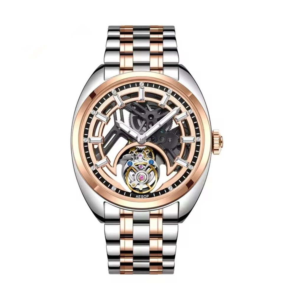 AESOP Flying Tourbillon Skeleton Mechanical Hand Wind Wrist Watch Men ...