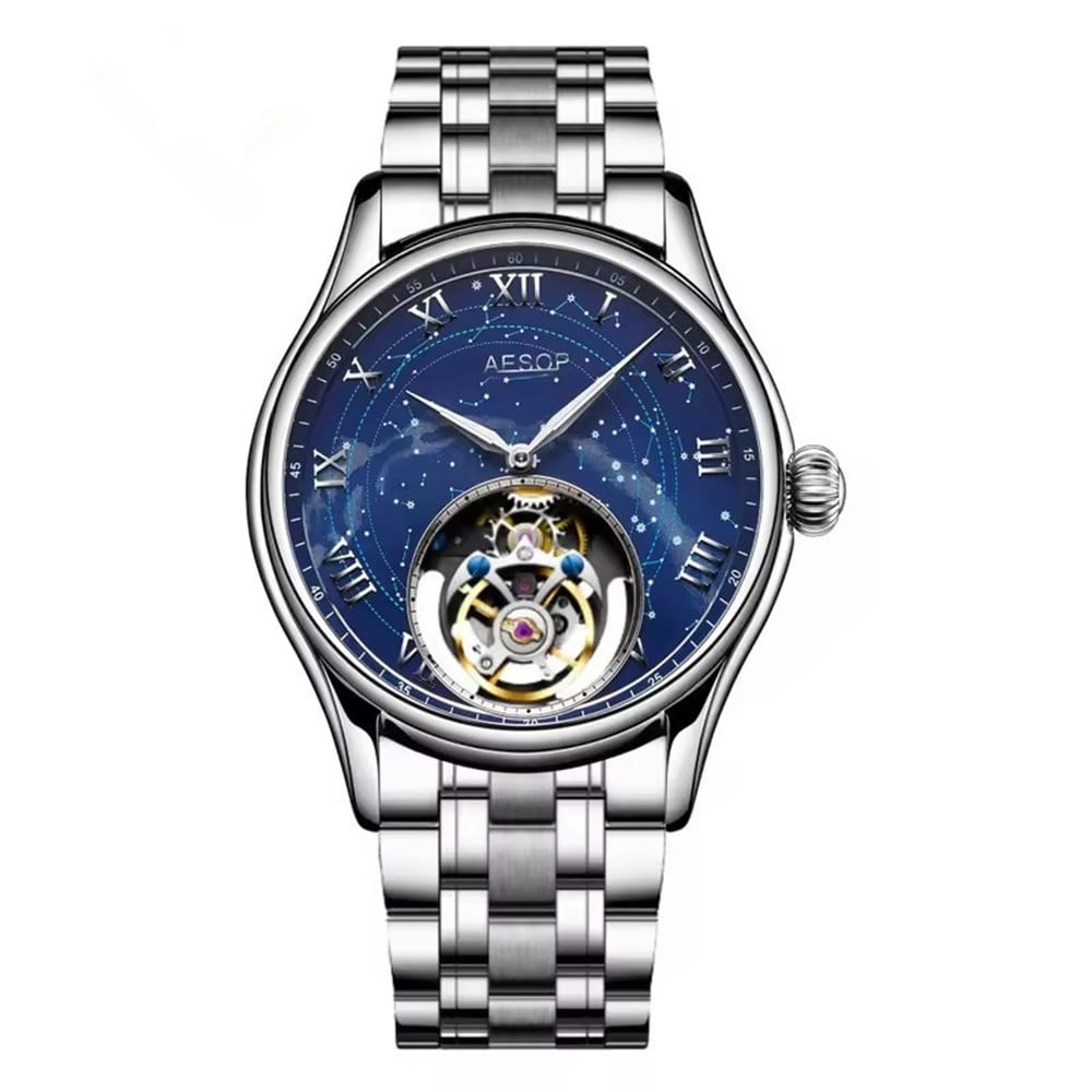 AESOP Flying Tourbillon Skeleton Mechanical Hand Wind Wrist Watch Men ...