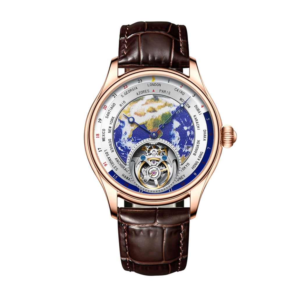 AESOP Real Flying Tourbillon Business Watches for Men 3D Earth Enamel ...