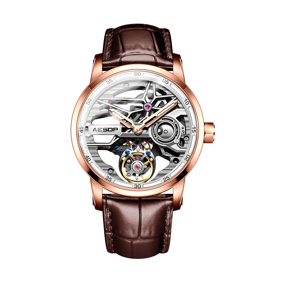 AESOP Real Flying Tourbillon Skeleton Hand Wind Mechanical Wrist Watch ...