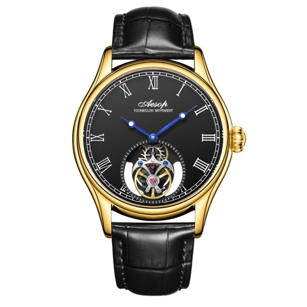AESOP Real Flying Tourbillon Skeleton Mechanical Hand Wind Wrist Watch ...