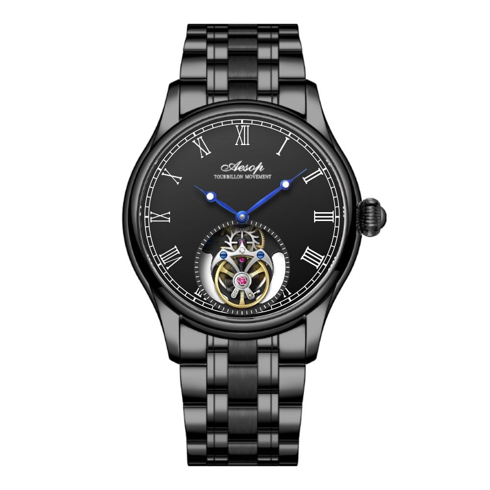 AESOP Real Flying Tourbillon Skeleton Mechanical Hand Wind Wrist Watch ...