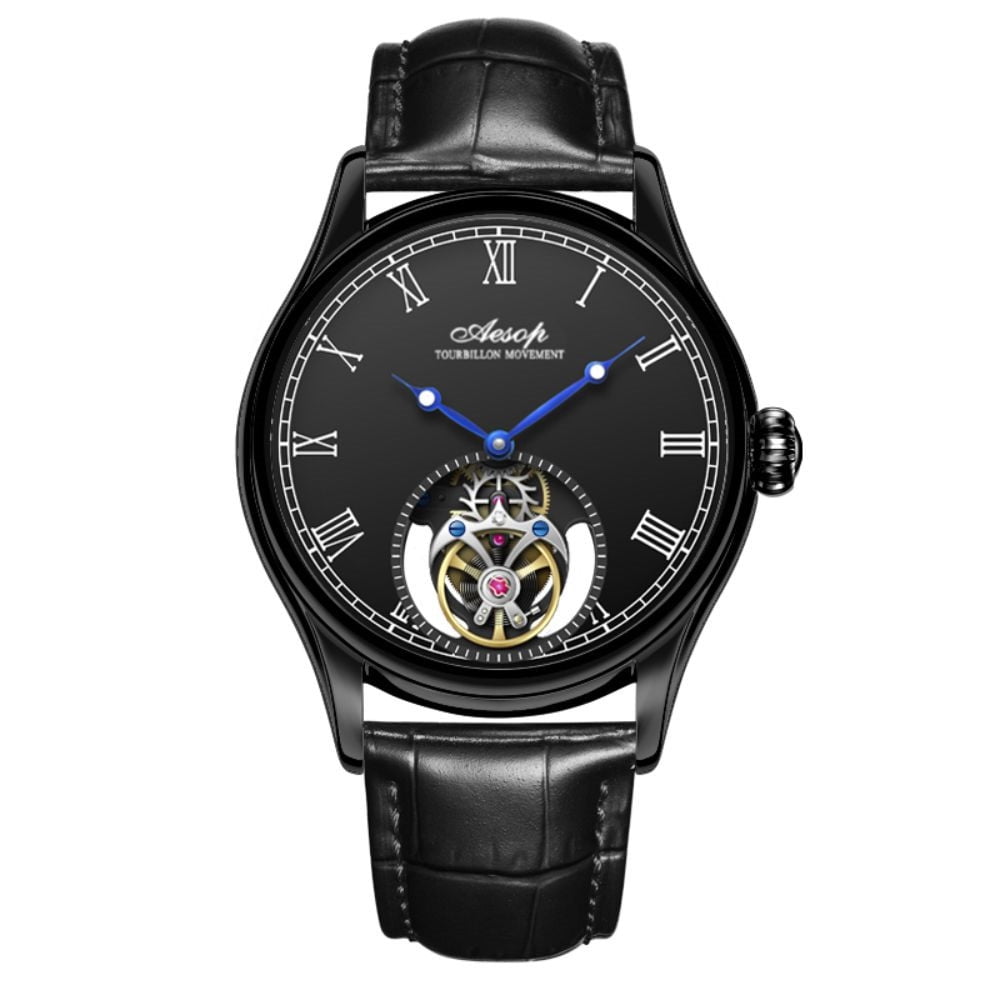 AESOP Real Flying Tourbillon Skeleton Mechanical Hand Wind Wrist Watch ...