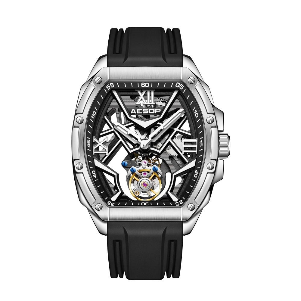 AESOP Real Tourbillon Skeleton Mechanical Manual Wind Tonneau Wrist ...