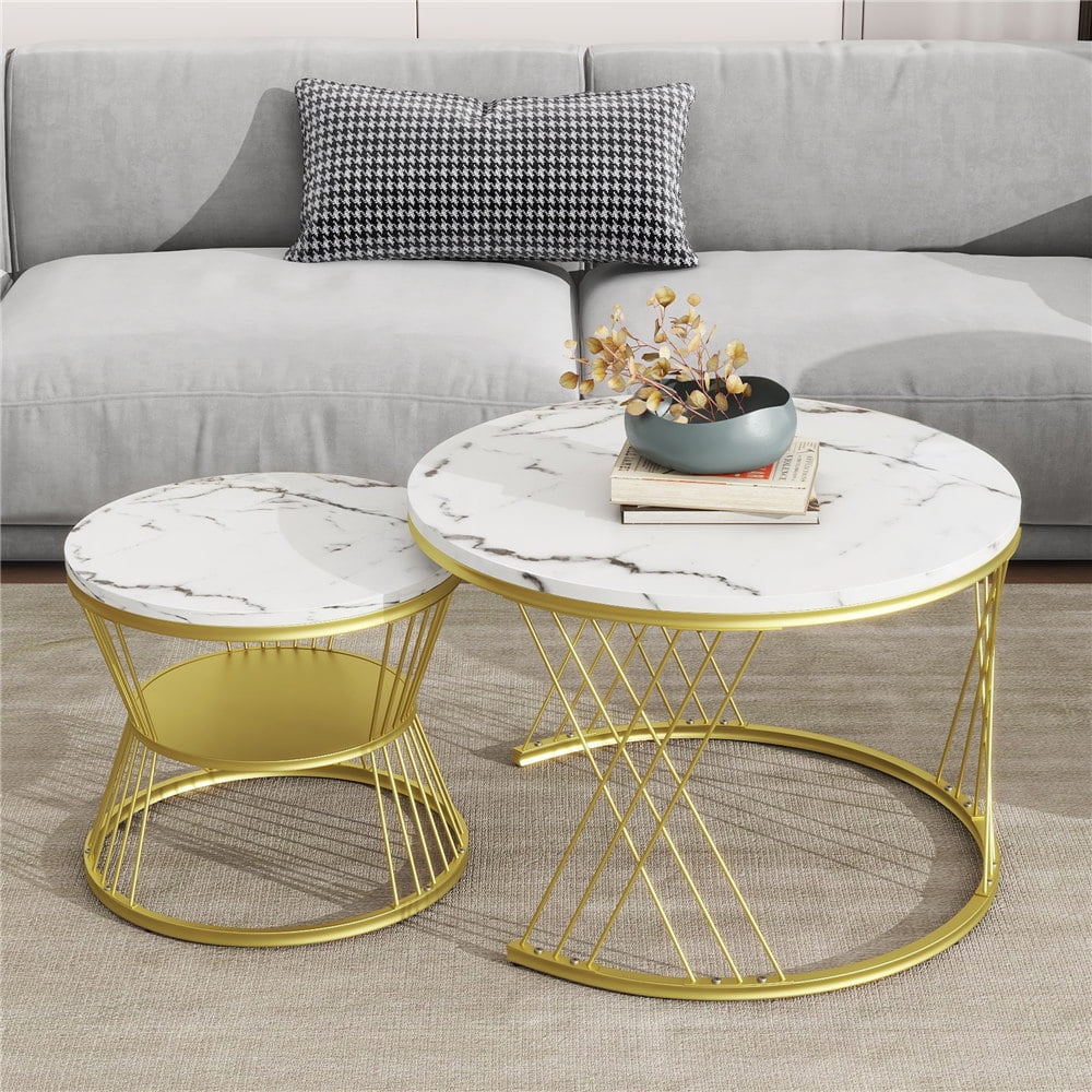 AESTTY Nesting Coffee Table , Stackable Coffee Table High Gloss Marble ...