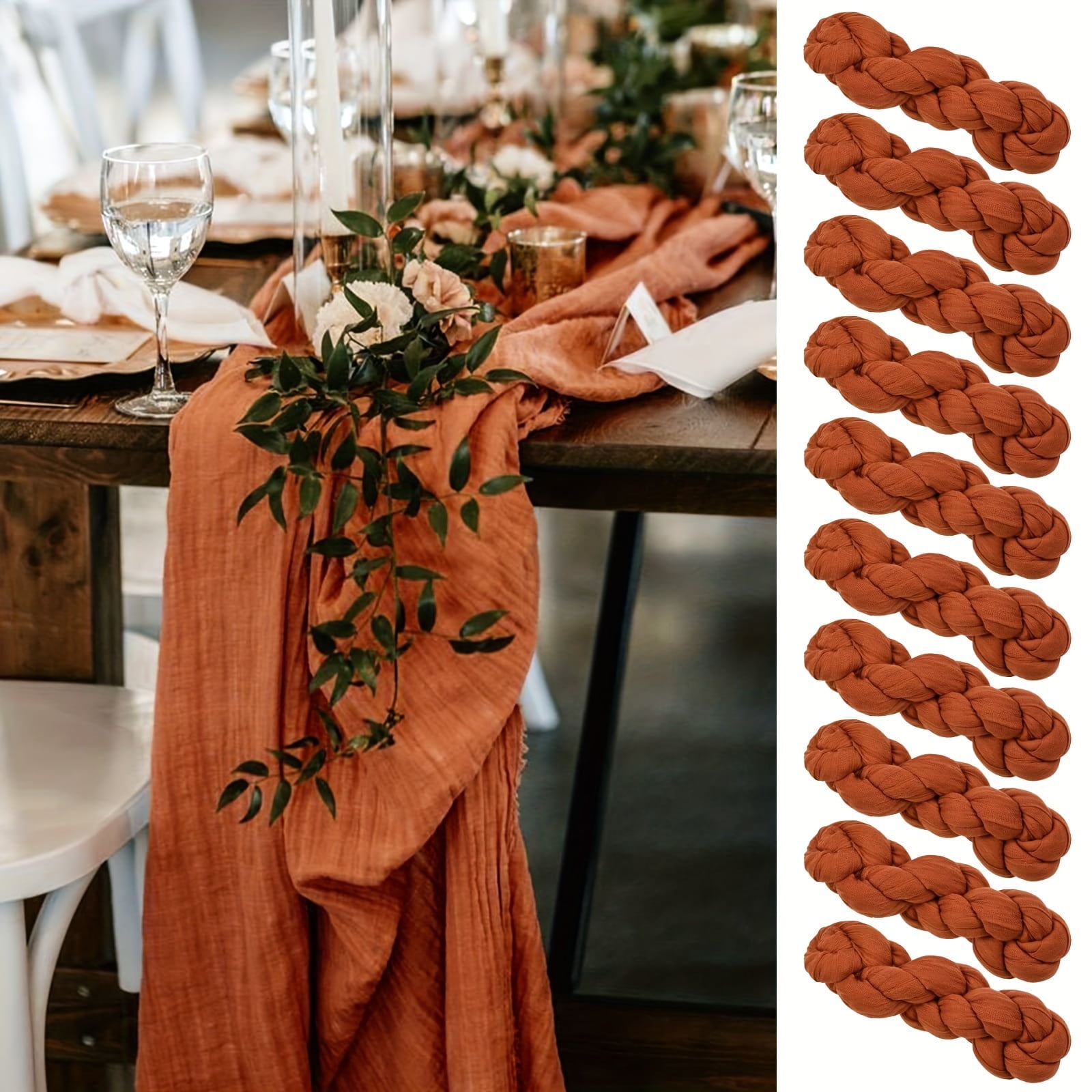 AEVOS 10 Pack Cheesecloth Table Runner - 10FT Long Semi-Sheer Gauze Table Runner for Boho or ...