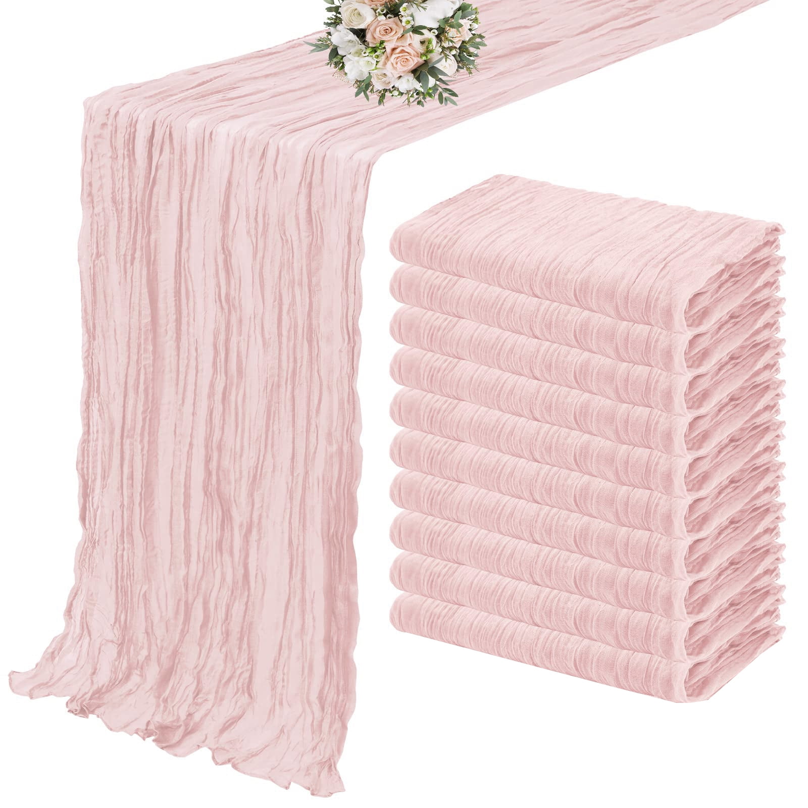 AEVOS 10PCS Semi-Sheer Dusty Pink Table Runner - Elegant Gauze Cheesecloth for Dining, Weddings ...