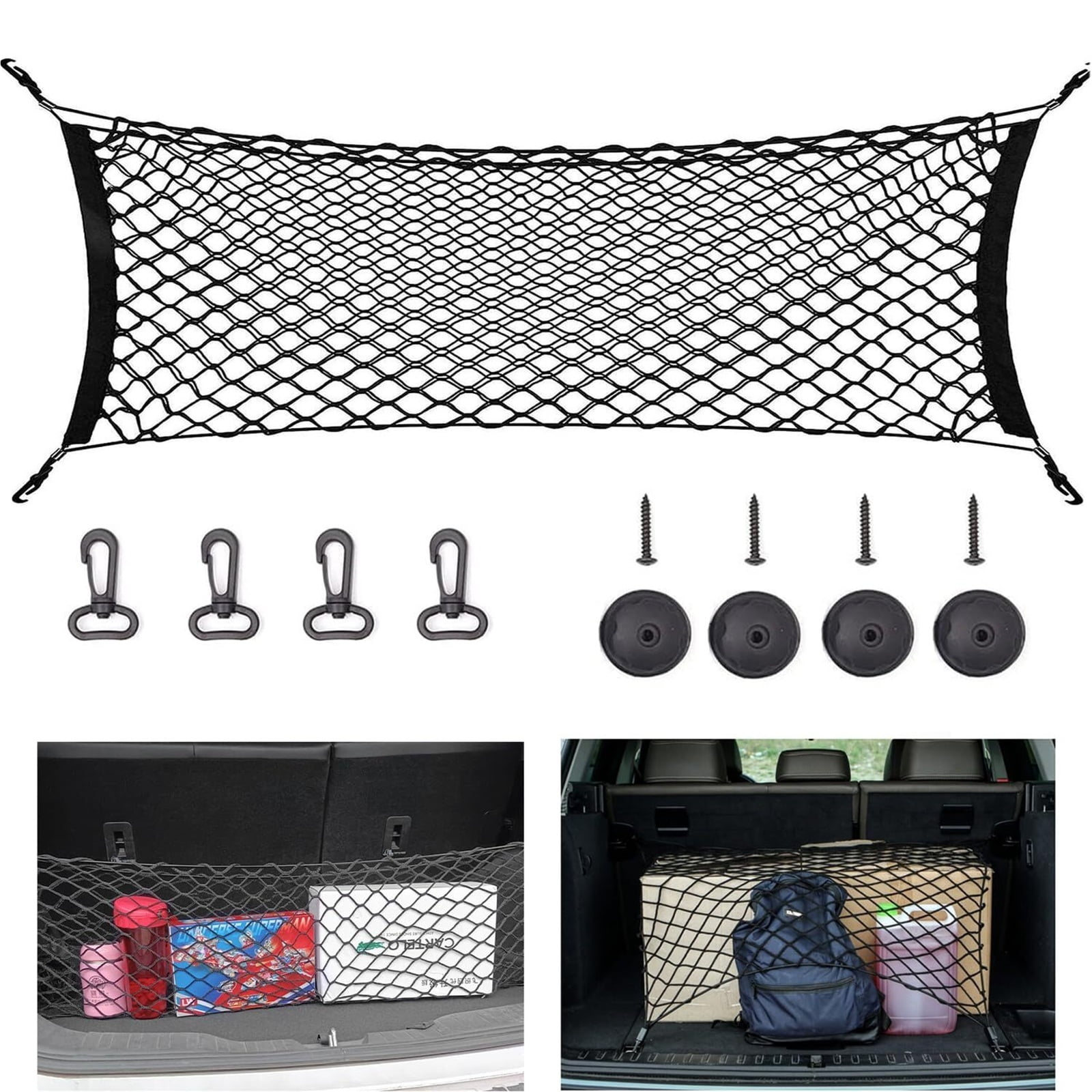 AEVOS Heavy Duty Car Rear Cargo Net - 35.4"x15.8" Elastic Trunk Organizer for SUV and Vehicle ...