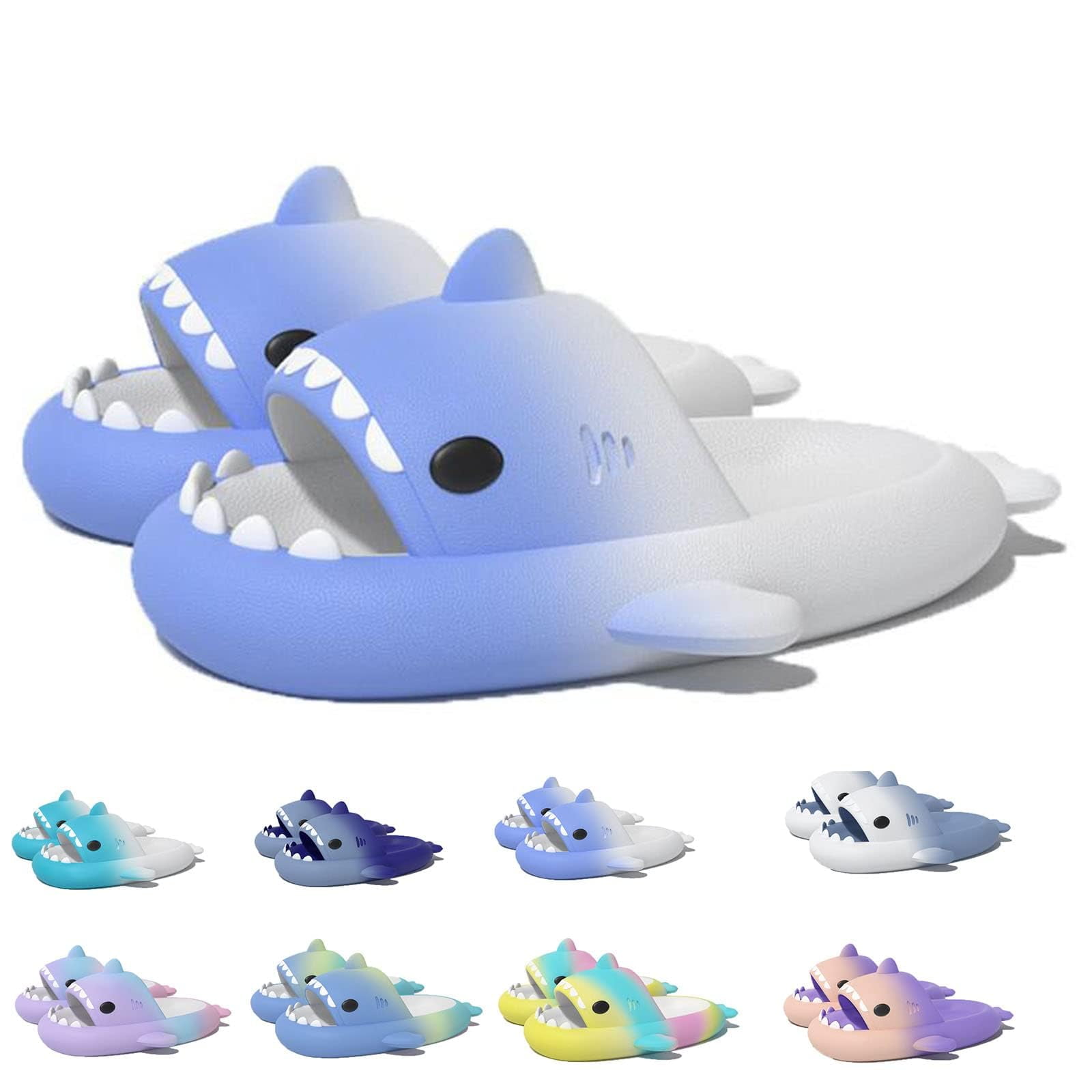 AEVOS Kids Cloud Shark Slippers - Thick Sole Gradient Color Slides for Beach & Bathroom (Navy ...