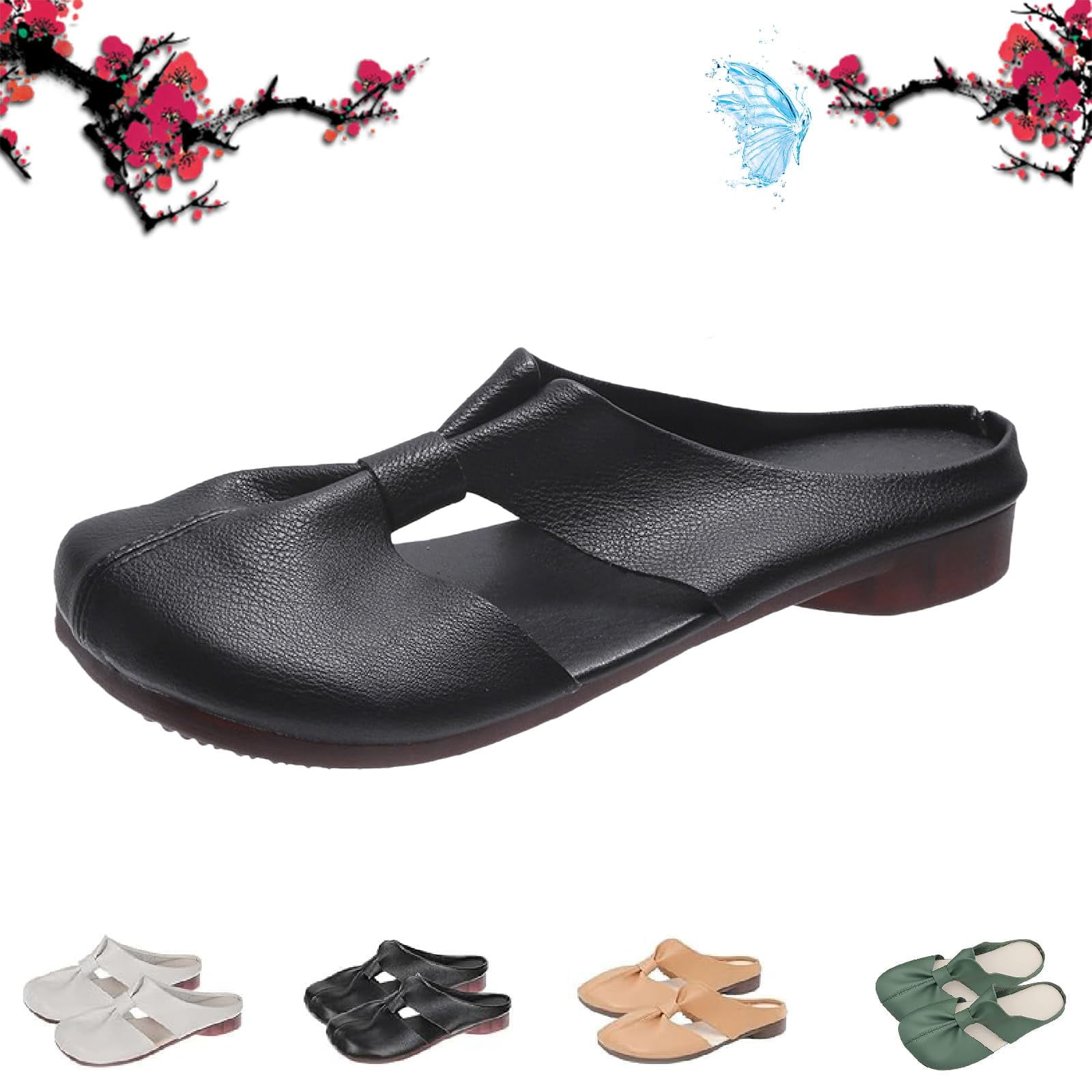 AEVOS Women's 2024 New Round Toe Flat Mules & Clogs with Bow - Casual Hollow Non-Slip Slippers ...