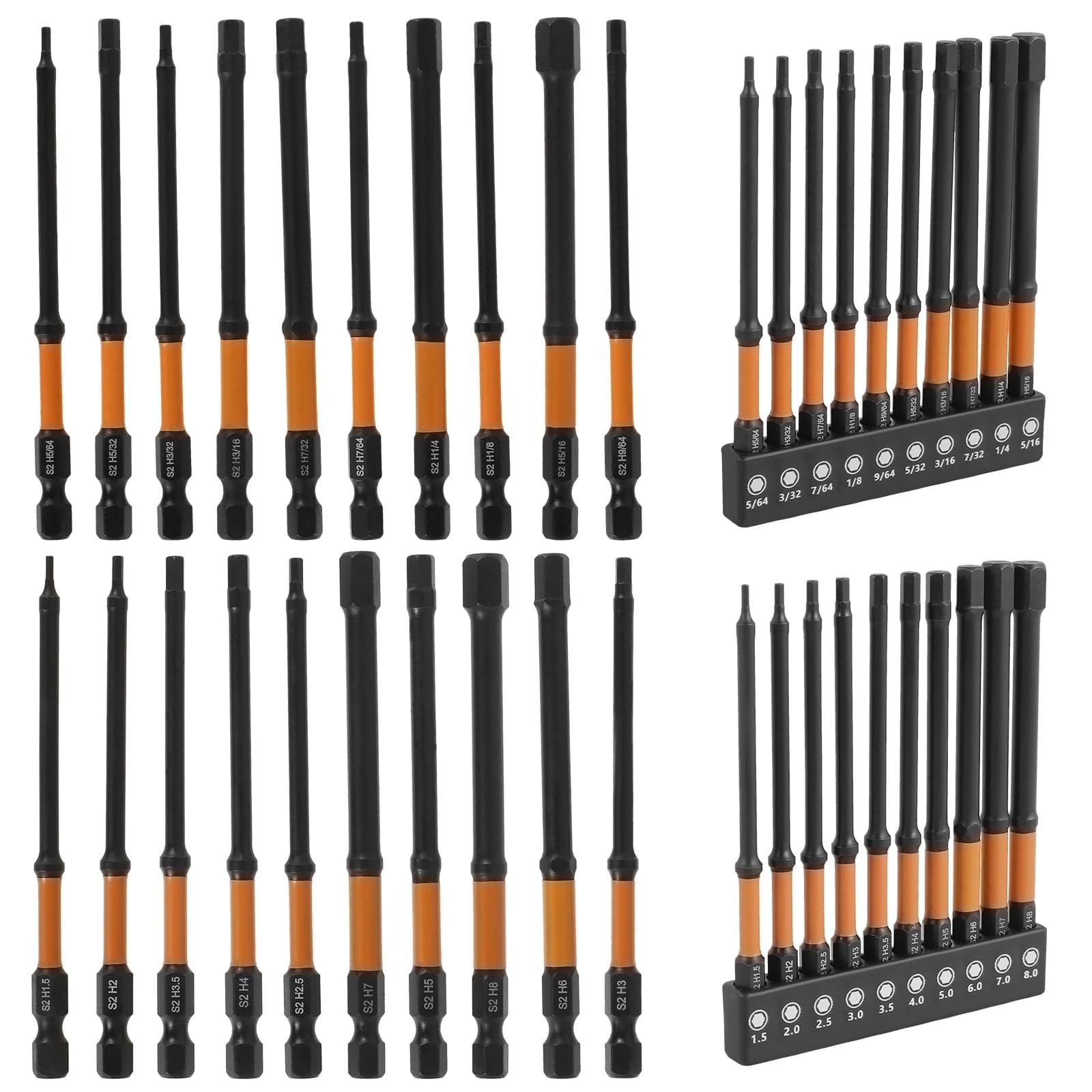 AEVXKHI 20PCS Impact Hex Head Allen Wrench Drill Bit Set Metric and SAE S2 Alloy Steel Hex Bit ...