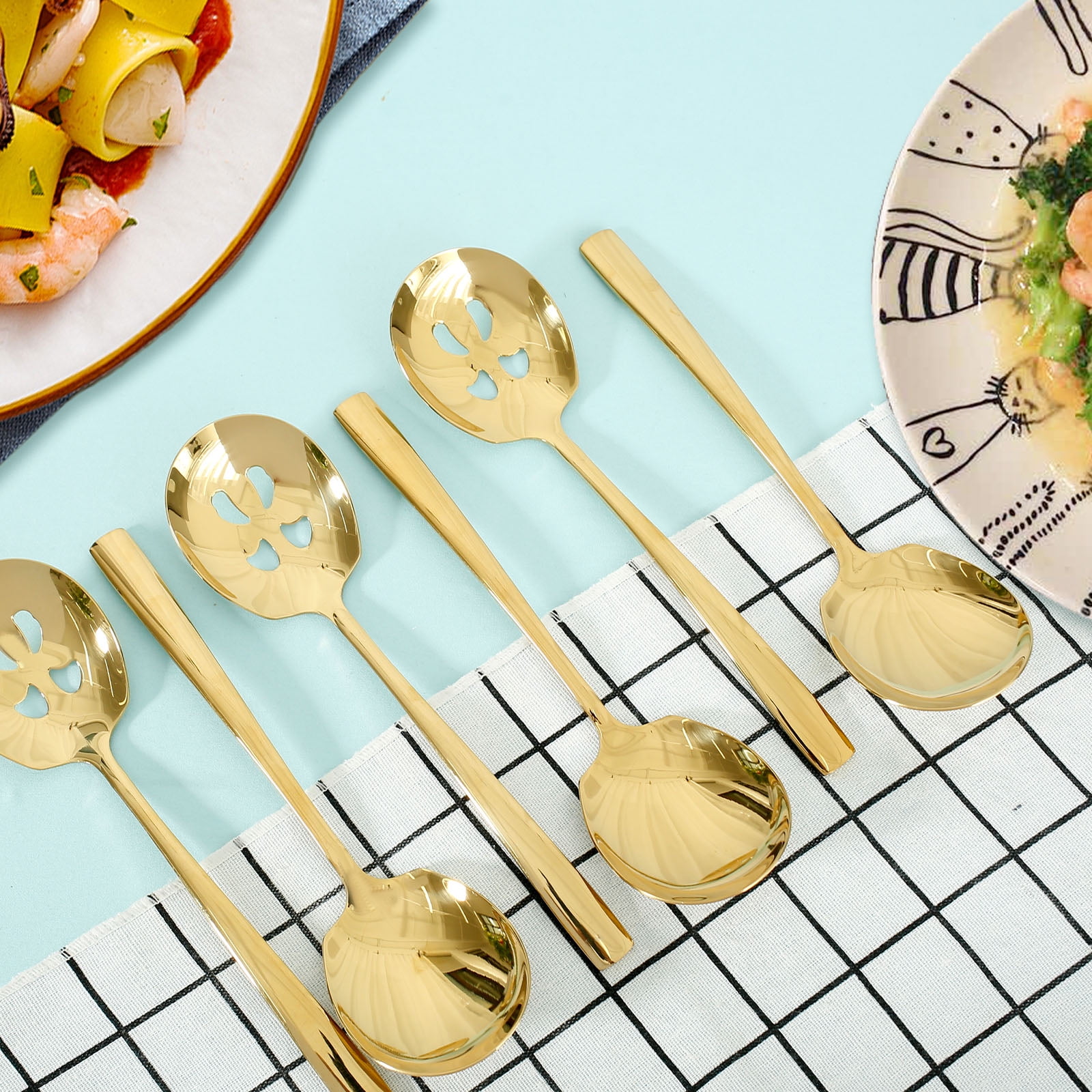 AEVXKHI 12PCS Stainless Steel Serving Spoons, Includes 3 Serving Spoons ...