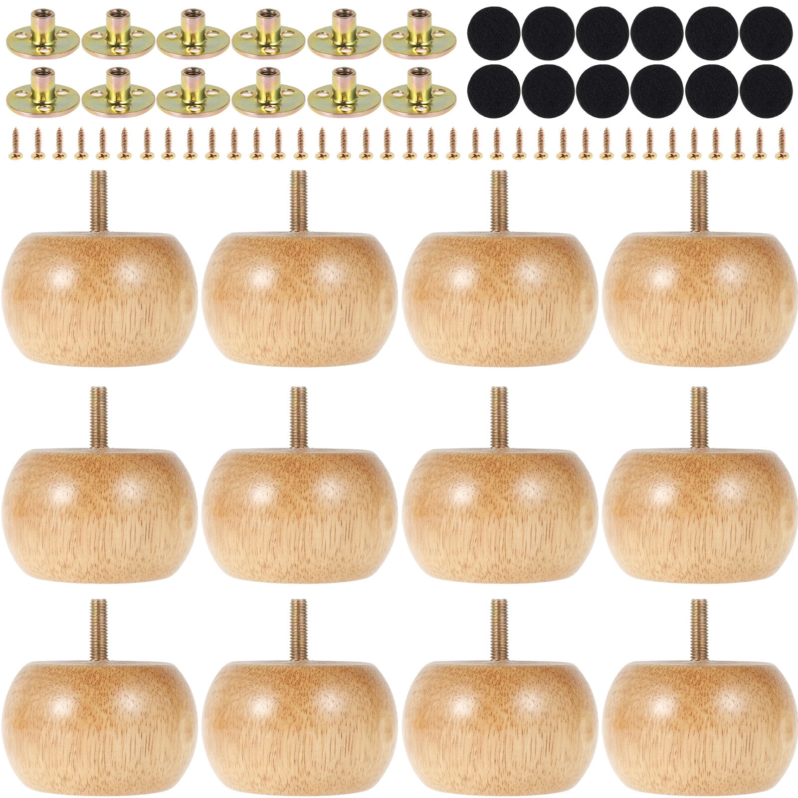 AEVXKHI 12PCS Wooden Furniture Legs, Solid Rubber Wood Furniture Feet ...