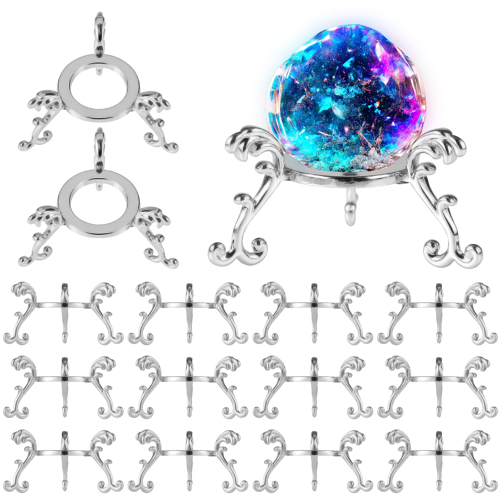 AEVXKHI 15PCS Zinc Alloy Triangle Style Silver Crystal Ball Base ...