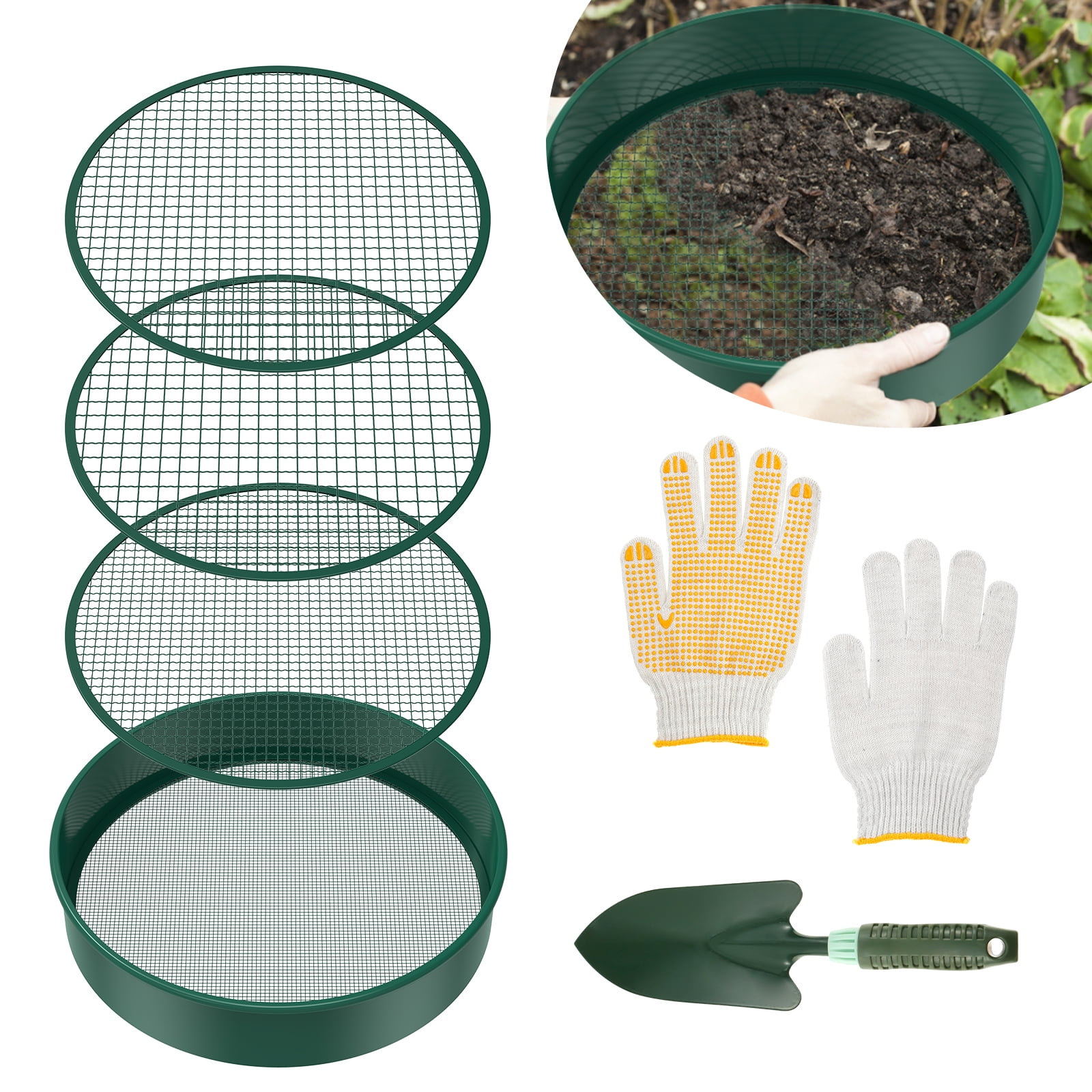 AEVXKHI 2 Sets 3/6/9/12mm and Shovel Metal Garden Sieve, Soil Sifter ...
