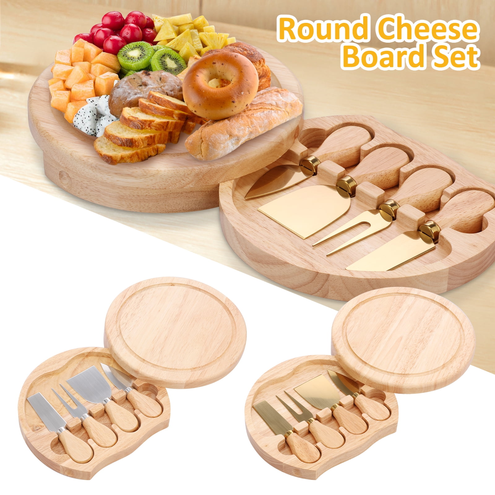 AEVXKHI 2 Sets Charcuterie Board with Cheese Cutter and Fork, Round ...