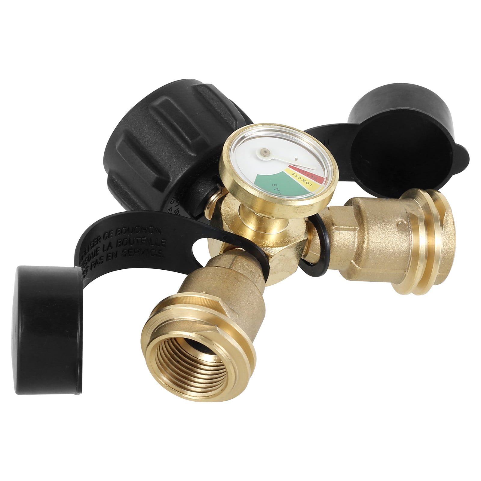 AEVXKHI 2 Way Propane Splitter with Shut Off Valve and Gauge Brass ...