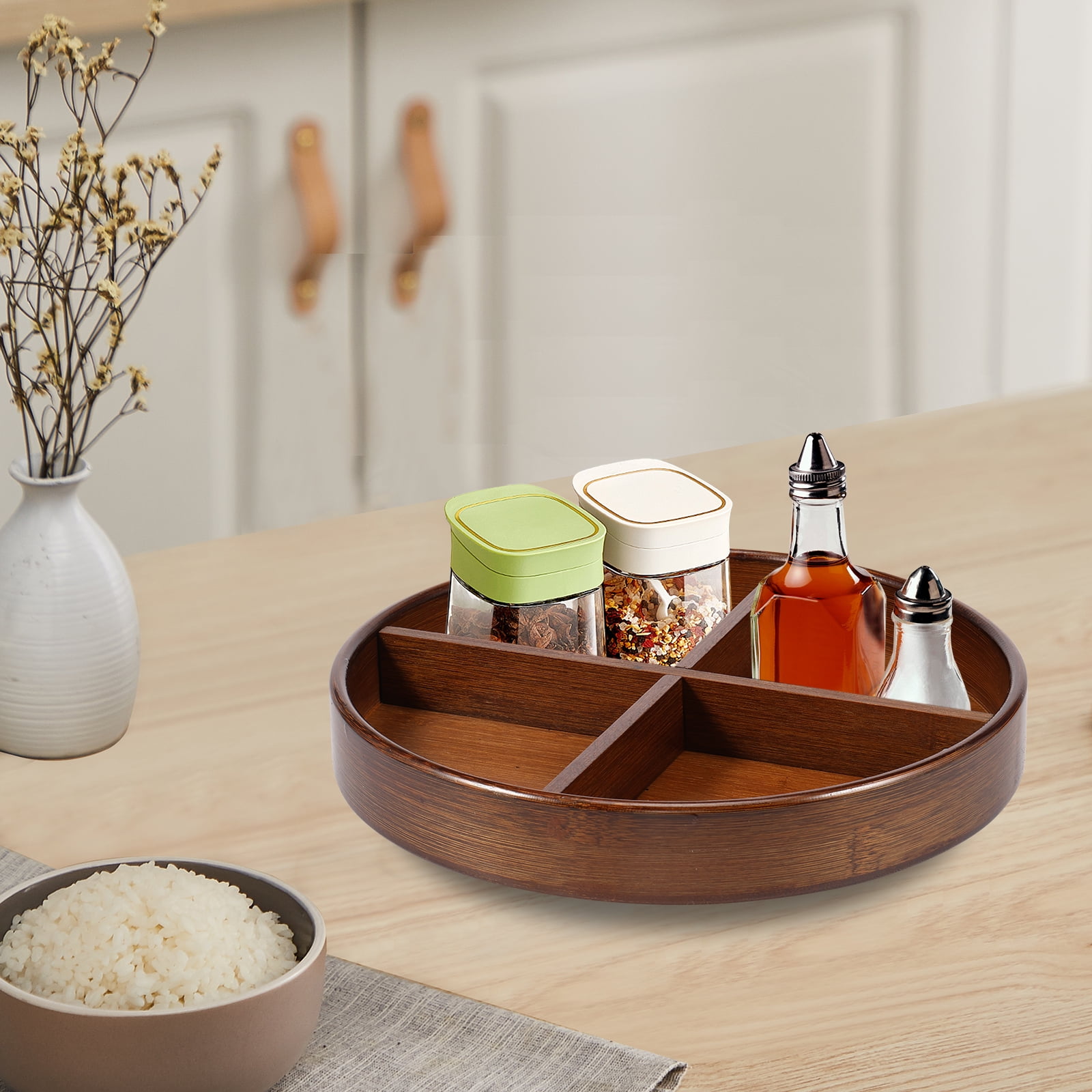 AEVXKHI 2PCS 360° Rotating Turntable Divided Tray, Bamboo Turntable ...