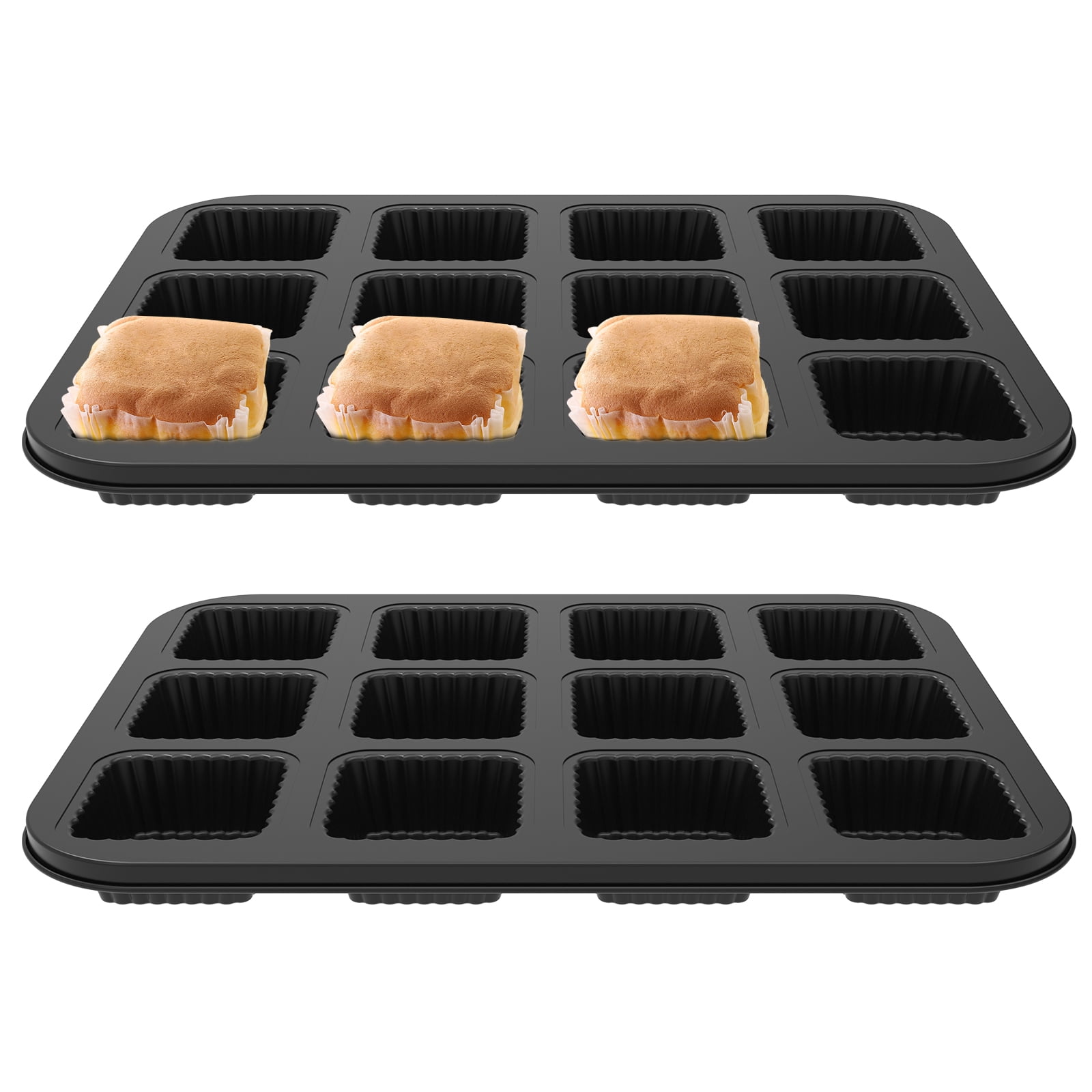 AEVXKHI 2PCS Carbon Steel Square Muffin Baking Pan, Non Stick 12 Cavity ...