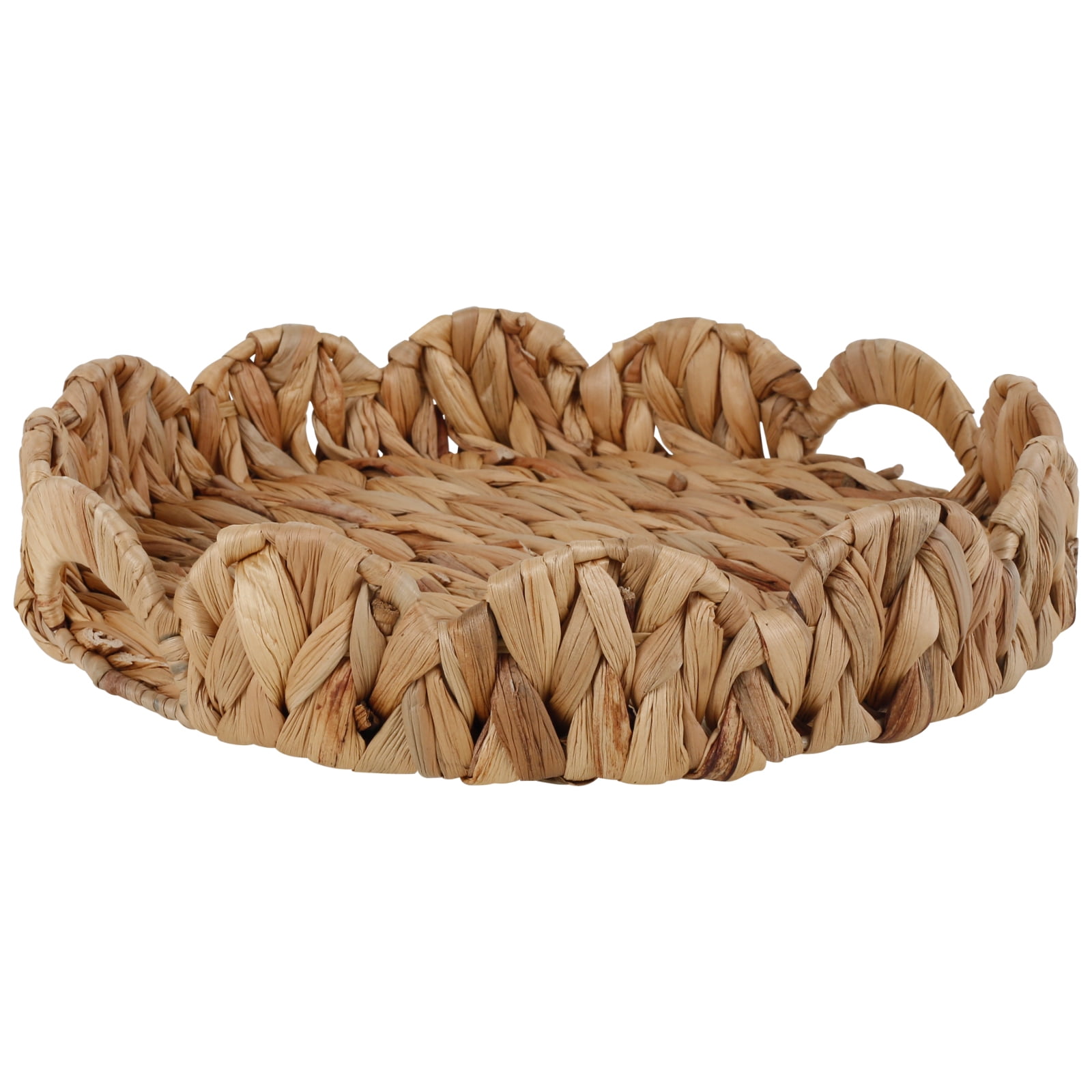 AEVXKHI 2PCS Scalloped Edge Woven Tray with Built in Handles, Round ...