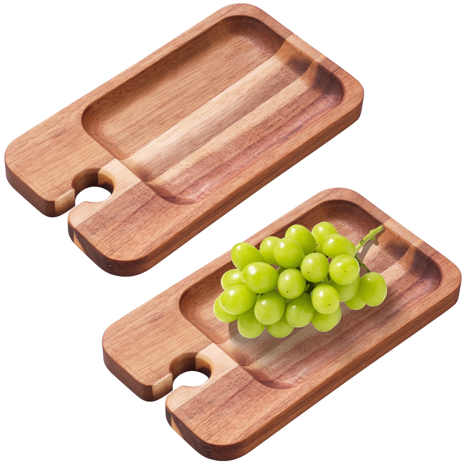 AEVXKHI 2PCS Wood Appetizer Plates with Wine Glass Holder, Compact Wine ...